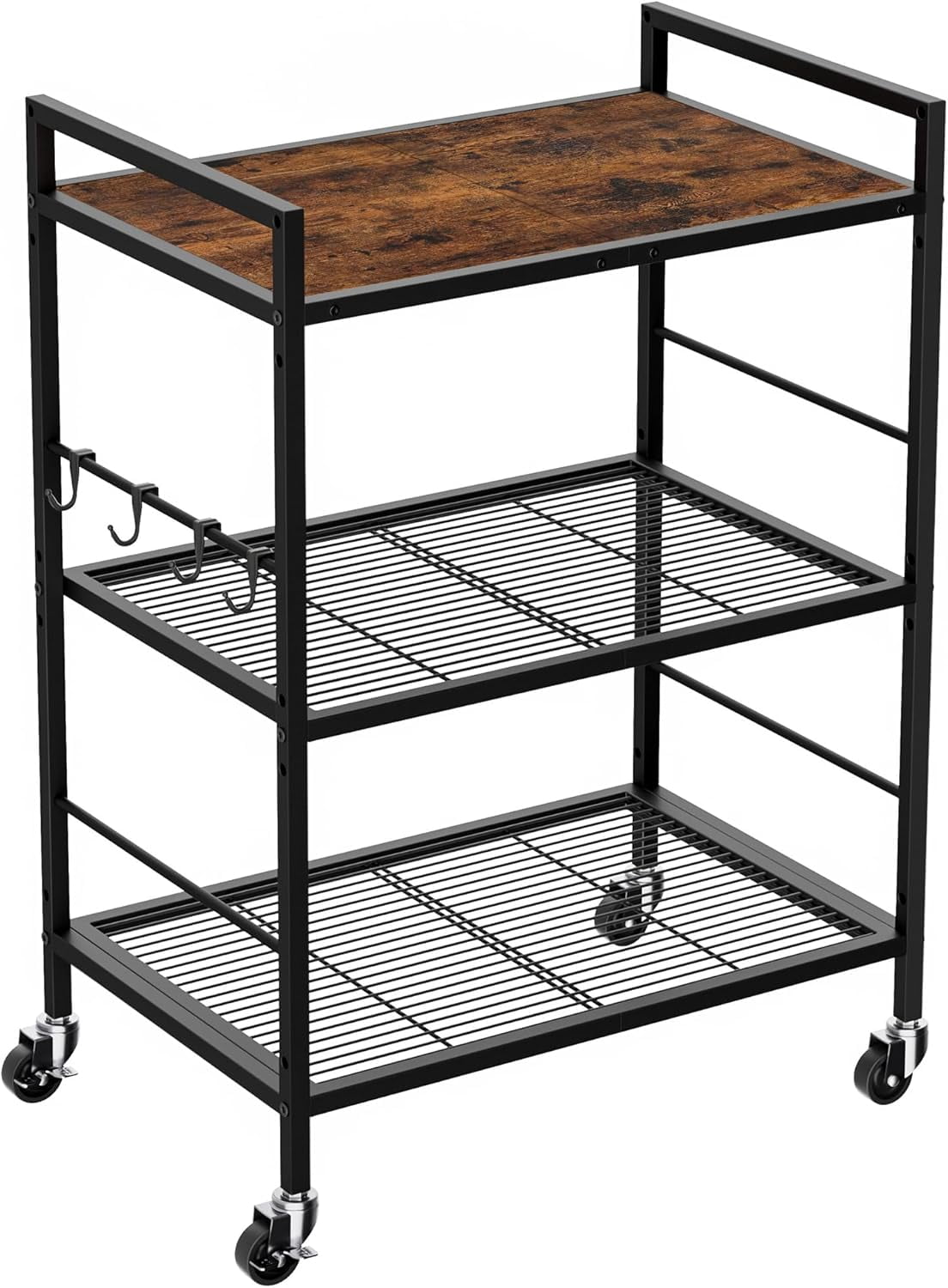 3-Tier Metal Storage Rack with Industrial Wheels,Mesh Shelving Unit ...