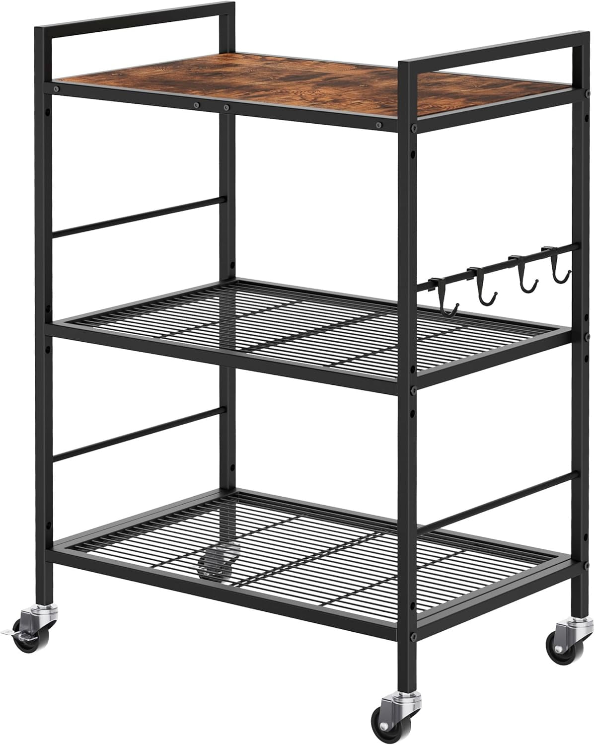 3-Tier Metal Storage Rack with Industrial Wheels,Mesh Shelving Unit ...