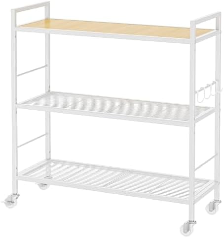 3-Tier Metal Storage Rack with Industrial Wheels,Mesh Shelving Unit ...