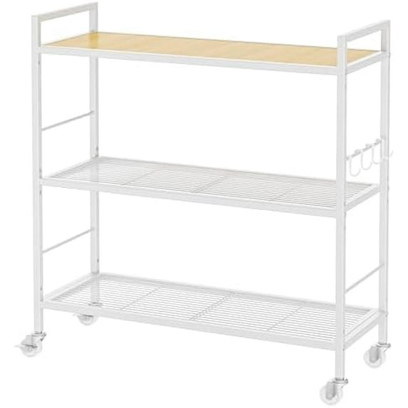 3-Tier Metal Storage Rack with Industrial Wheels,Mesh Shelving Unit ...
