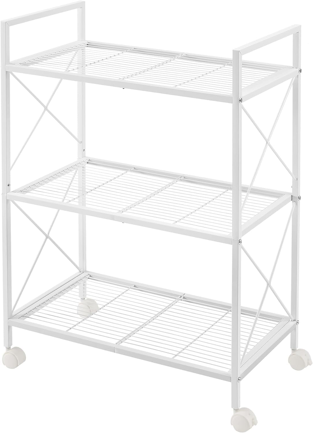 3-Tier Metal Storage Rack with Wheels, Mesh Shelving Unit with X Side ...