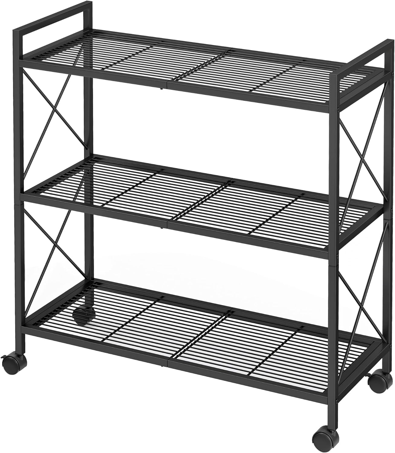 3-Tier Metal Storage Rack with Wheels, Mesh Shelving Unit with X Side ...