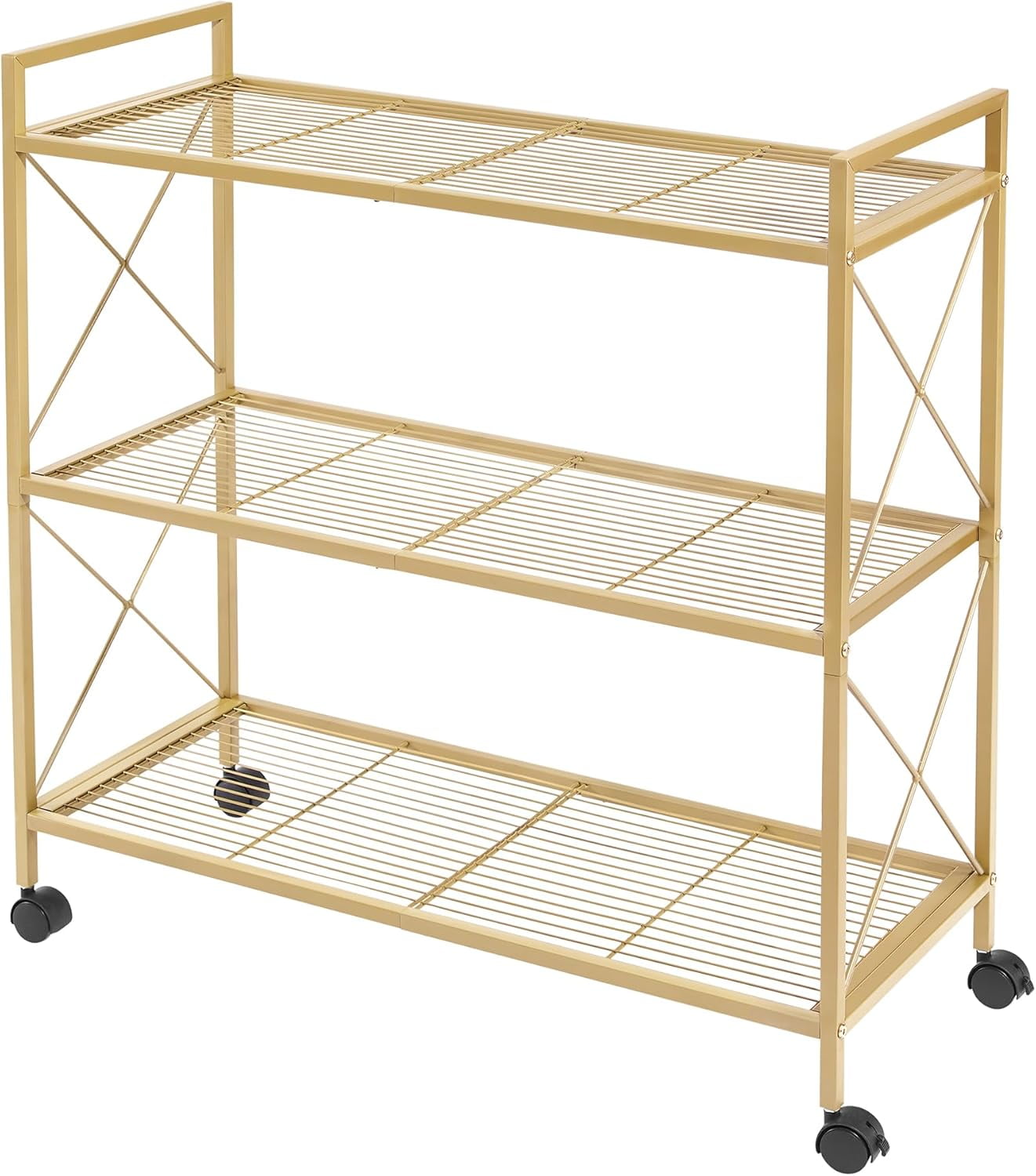 3-Tier Metal Storage Rack with Wheels, Mesh Shelving Unit with X Side ...