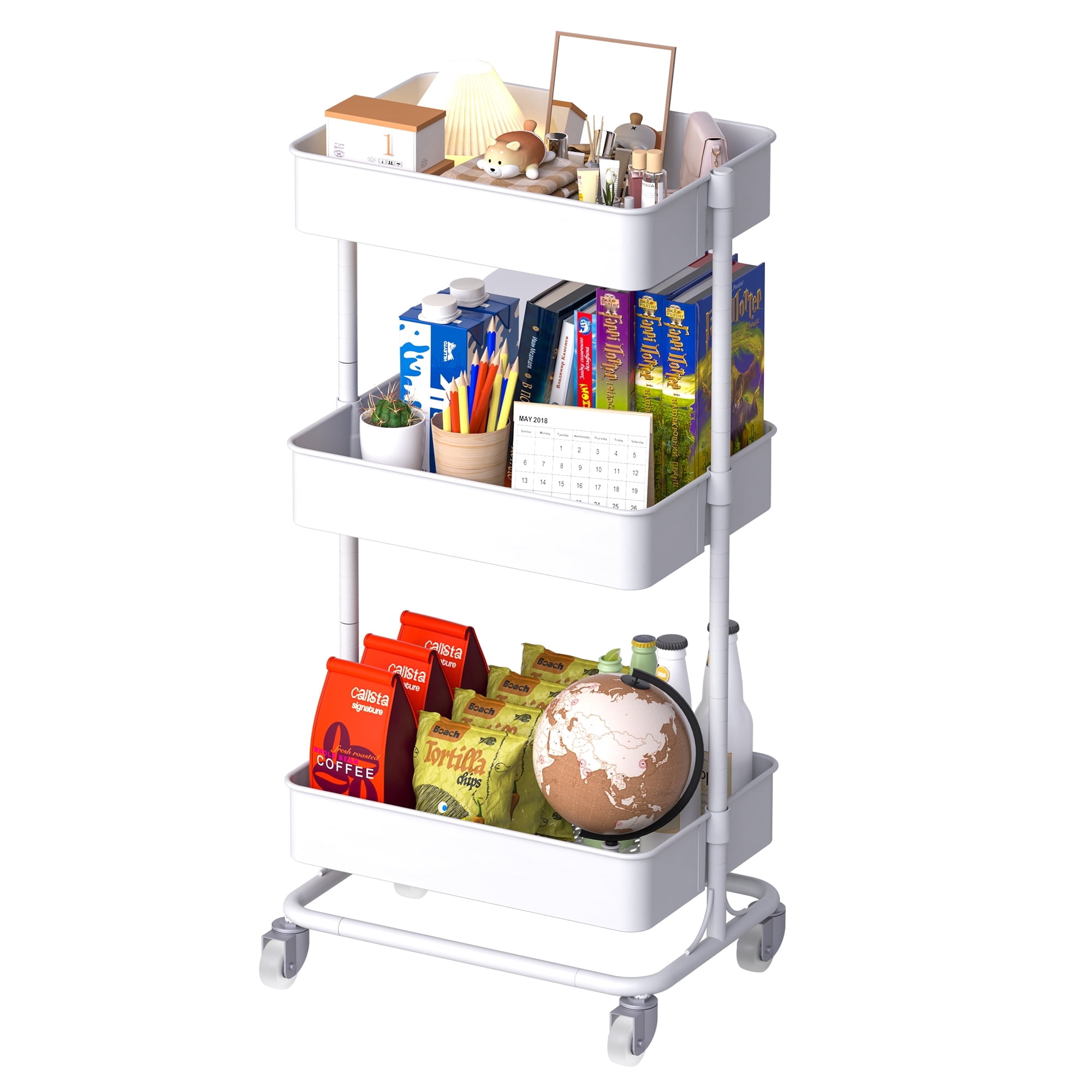3-Tier Metal Storage Rolling Utility Cart, Storage Trolley Cart with ...