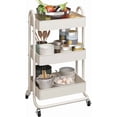 3-Tier Metal Utility Rolling Cart, Heavy Duty Multifunction Cart with ...