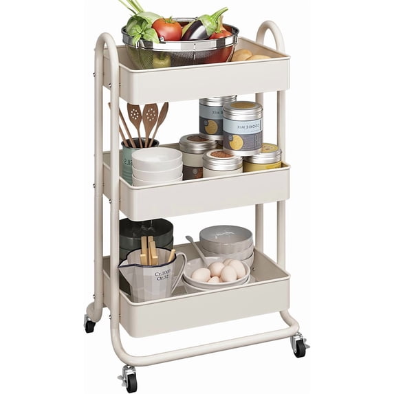 3-Tier Metal Utility Rolling Cart, Heavy Duty Multifunction Cart with ...