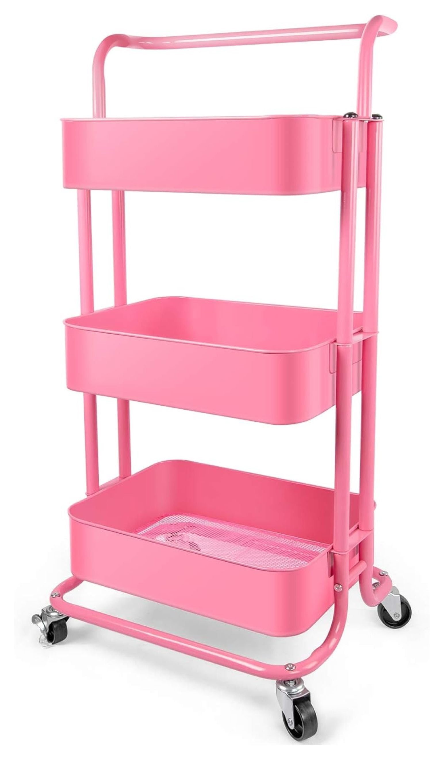 3 Tier Metal Utility Rolling Cart with Lockable Wheels, Multifunction ...