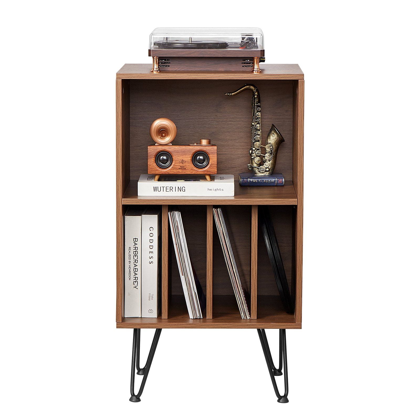 3-Tier Metal Vinyl Record Stand - Holds 150 LP Albums, Brown, Compact ...