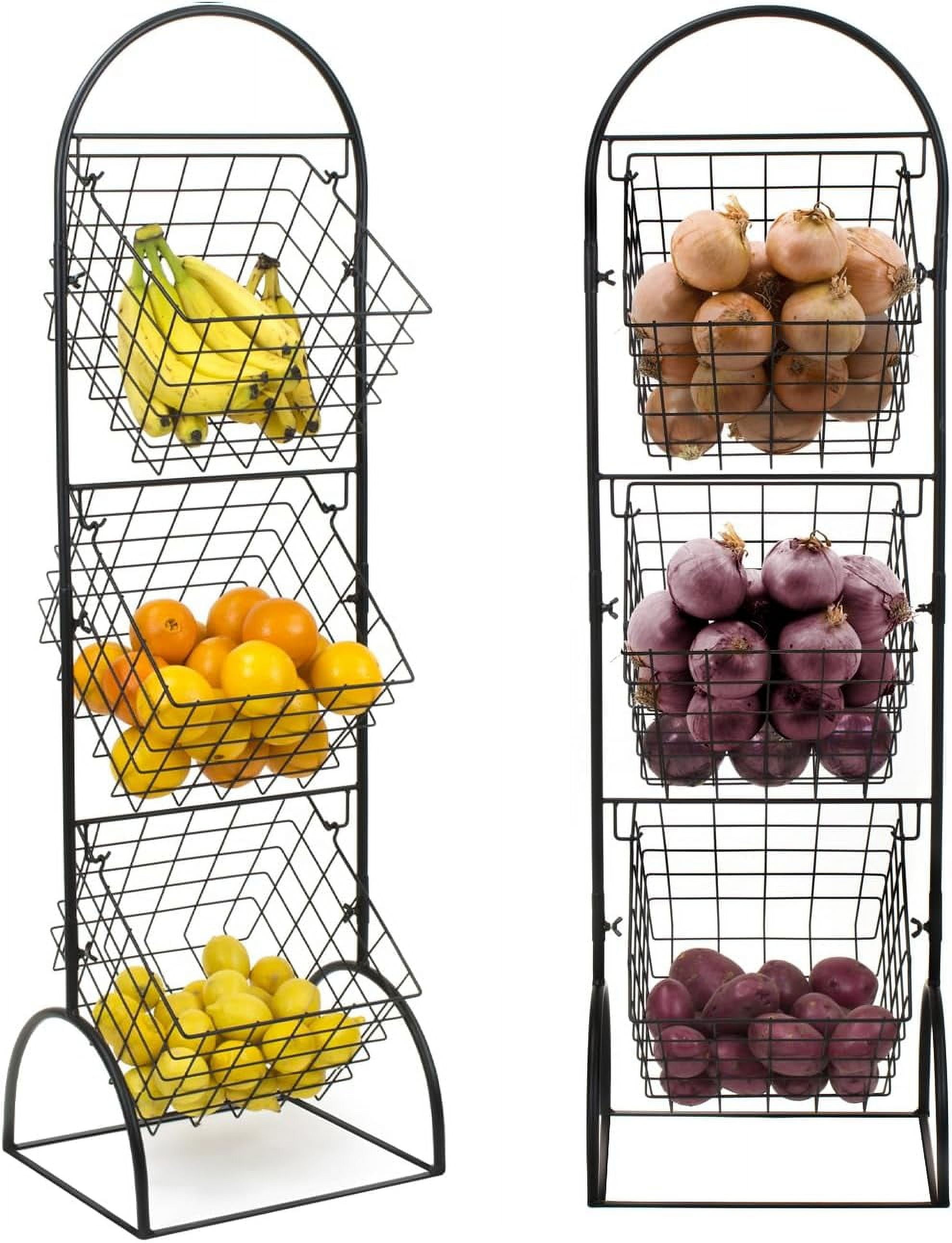 3-Tier Metal Wire Market Basket Storage Stand for Fruit, Vegetables ...