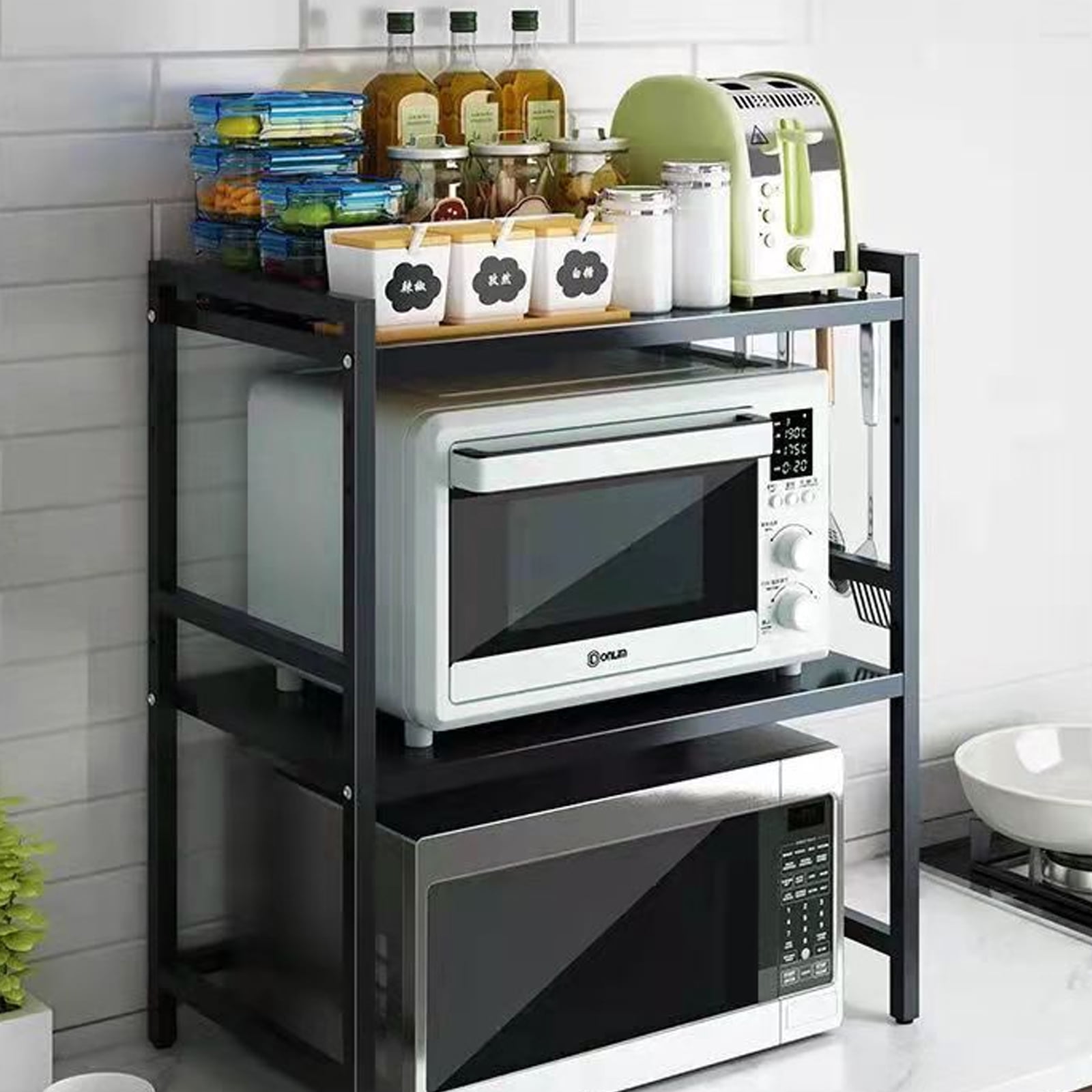 3-Tier Microwave Oven Rack,Expandable Microwave Stand Countertop ...