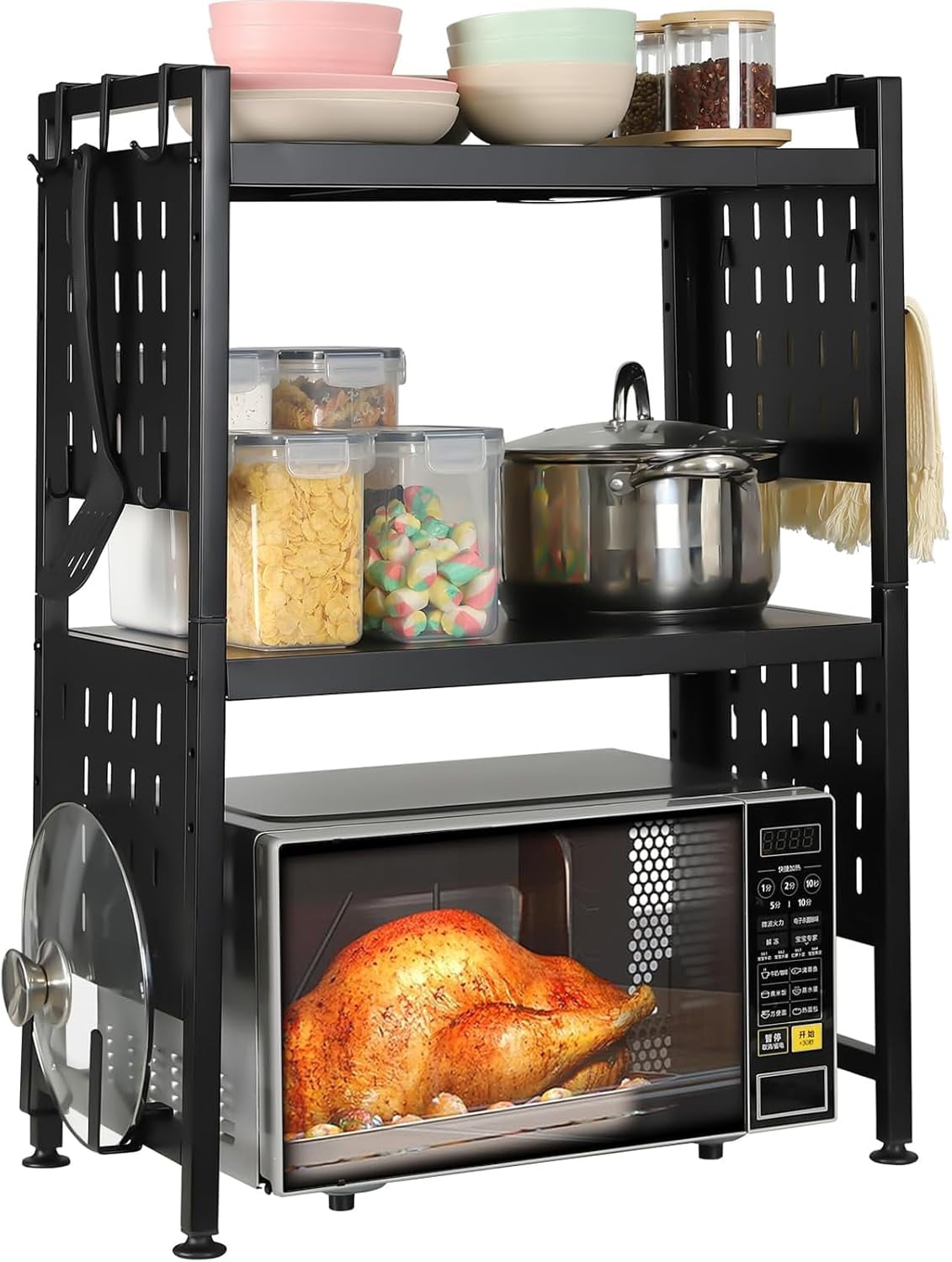 3 Tier Microwave Shelf Countertop, Extendable Microwave Oven Rack ...