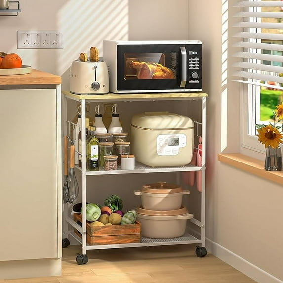 3 Tier Microwave Table Stand with Storage, Kitchen Utility Cart on ...