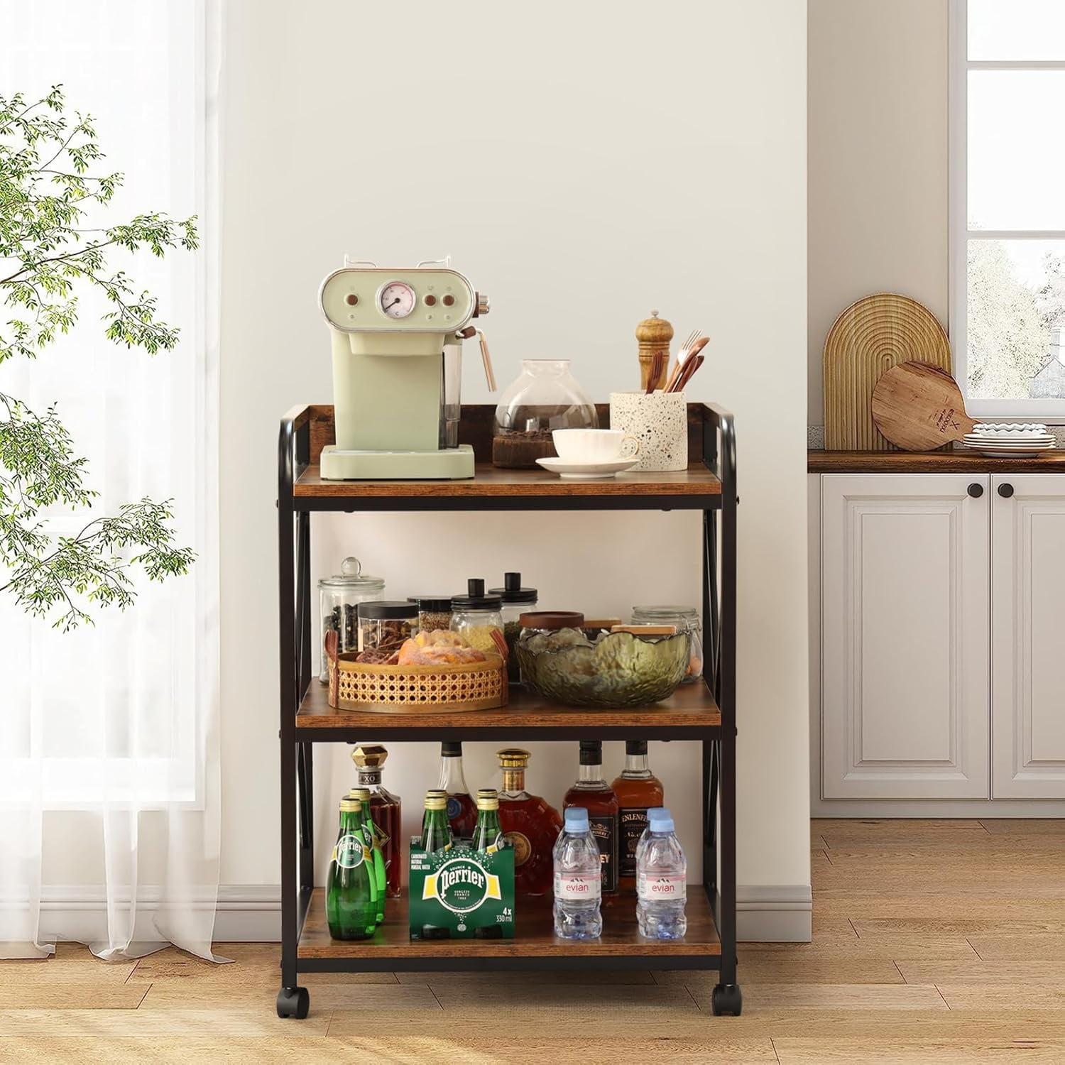 3 Tier Microwave Table Stand with Storage, Kitchen Utility Carts on Lockable Wheels, - Walmart.com