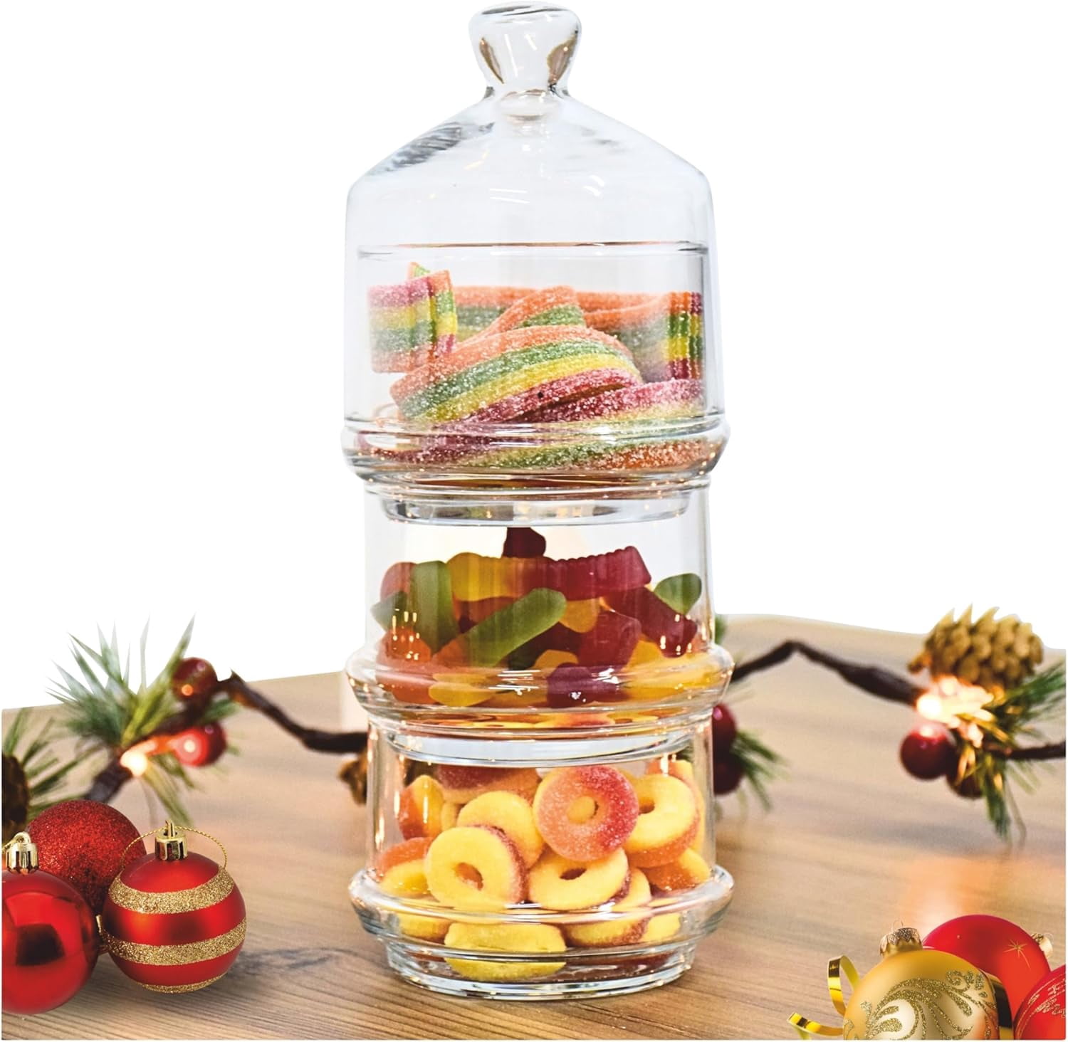 3-Tier Mini Decorative Round Lid Glass Storage Jars, Sweets Mini Snack ...