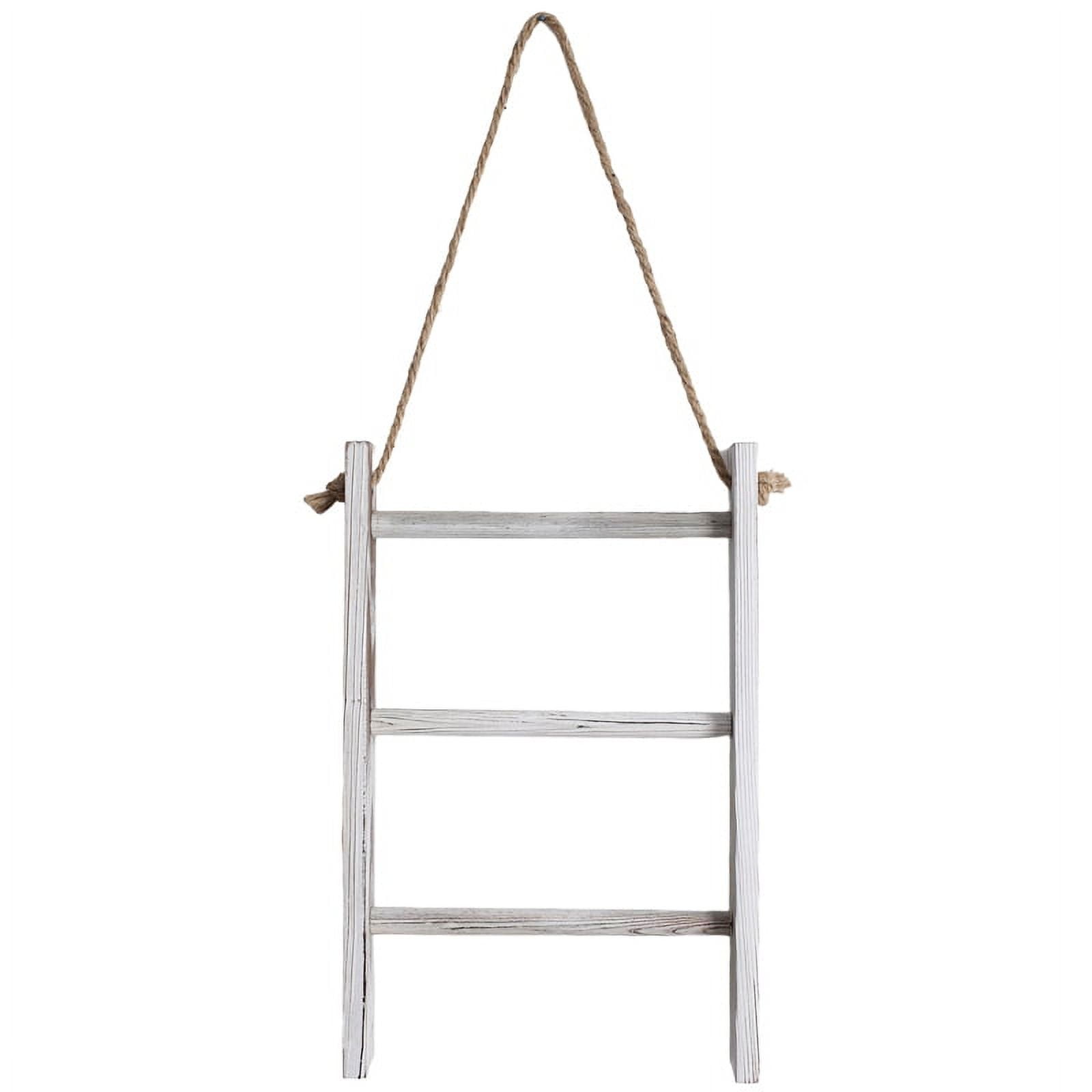 3-Tier Mini Whitewashed Wood Wall-Hanging Hand Towel Storage Ladder ...