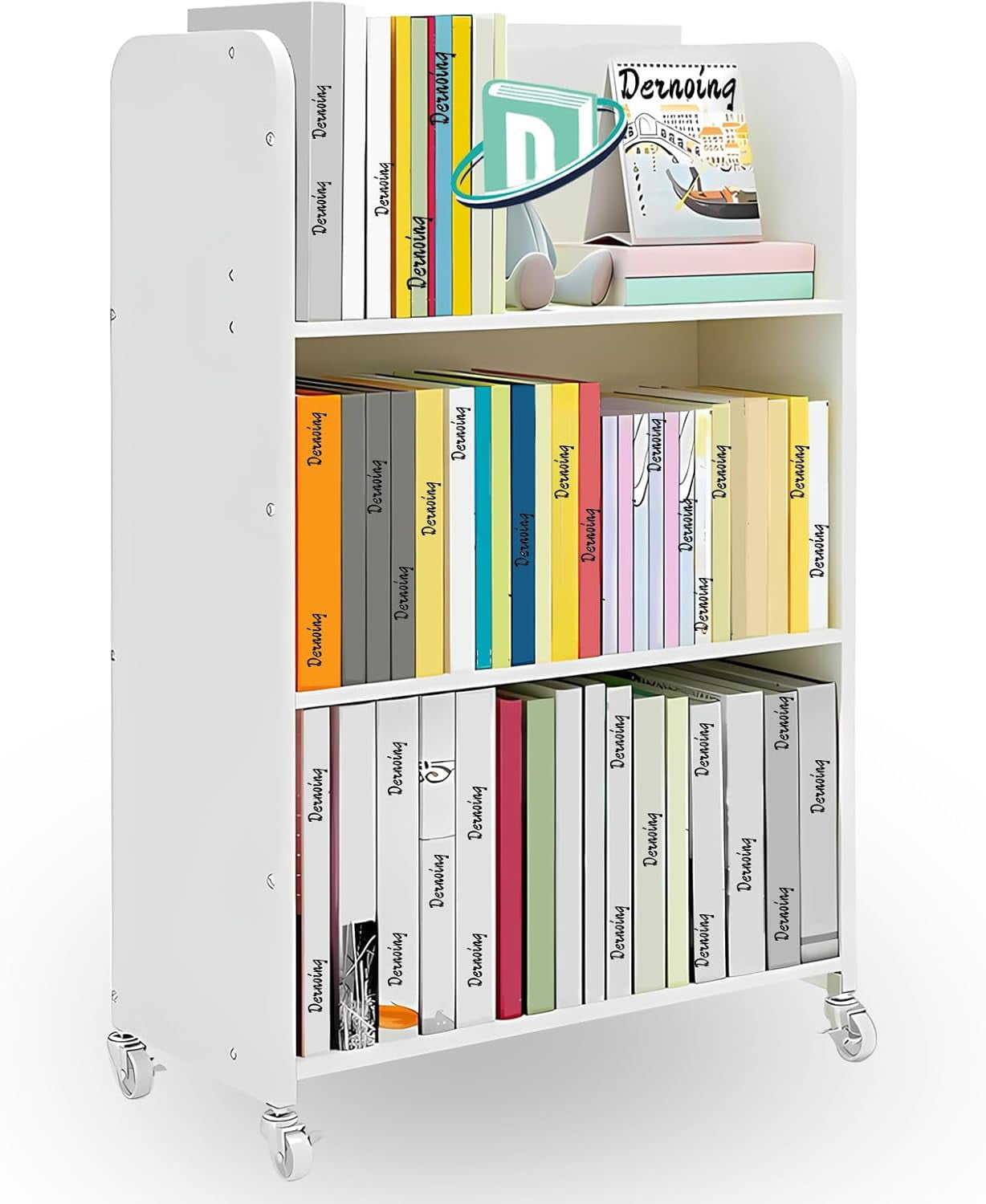 3 Tier Mobile Bookshelf with Lock Wheels, Double Sided Mobile Bookcase ...