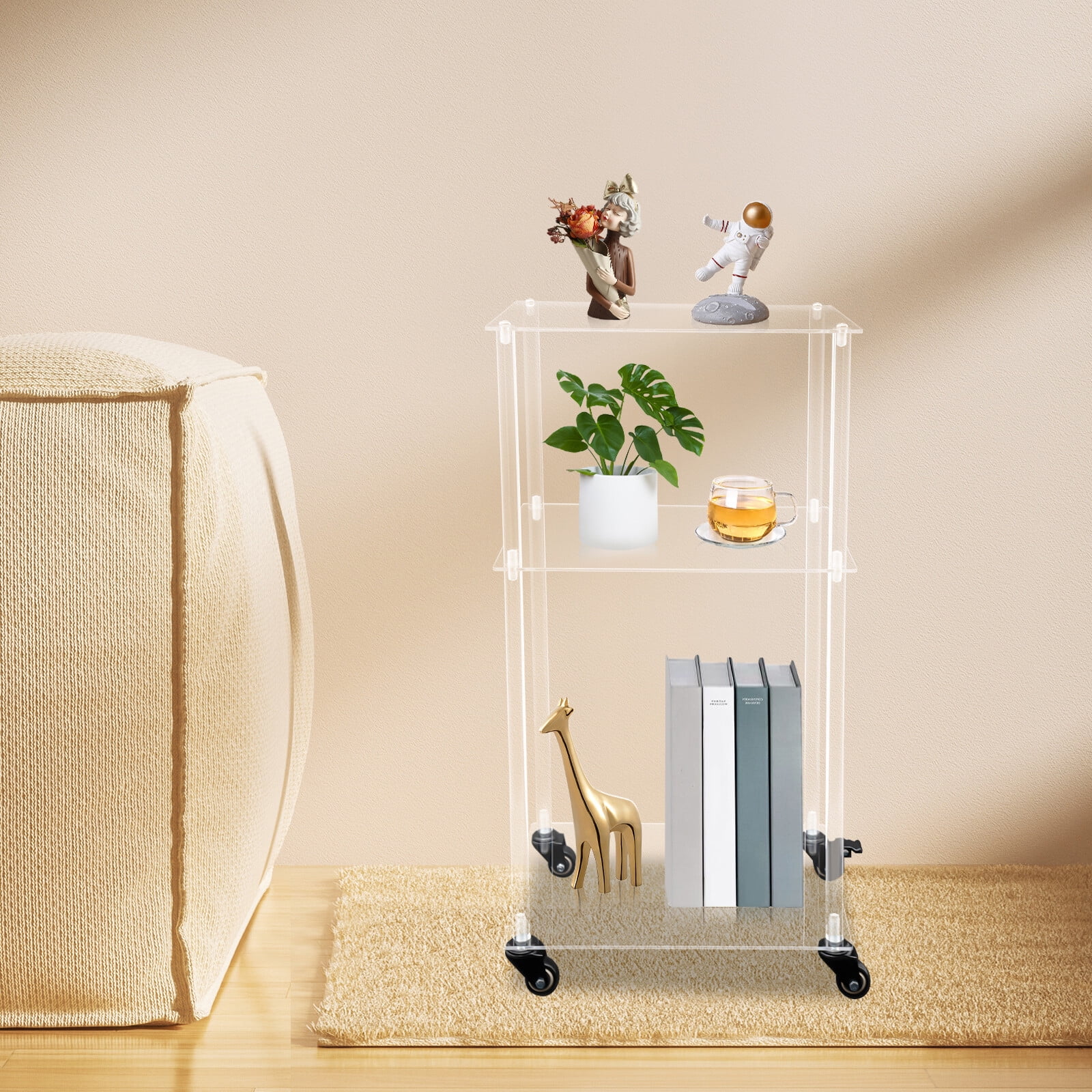 3-Tier Mobile Clear Acrylic Printer Stand Storage Shelf Printer Table ...
