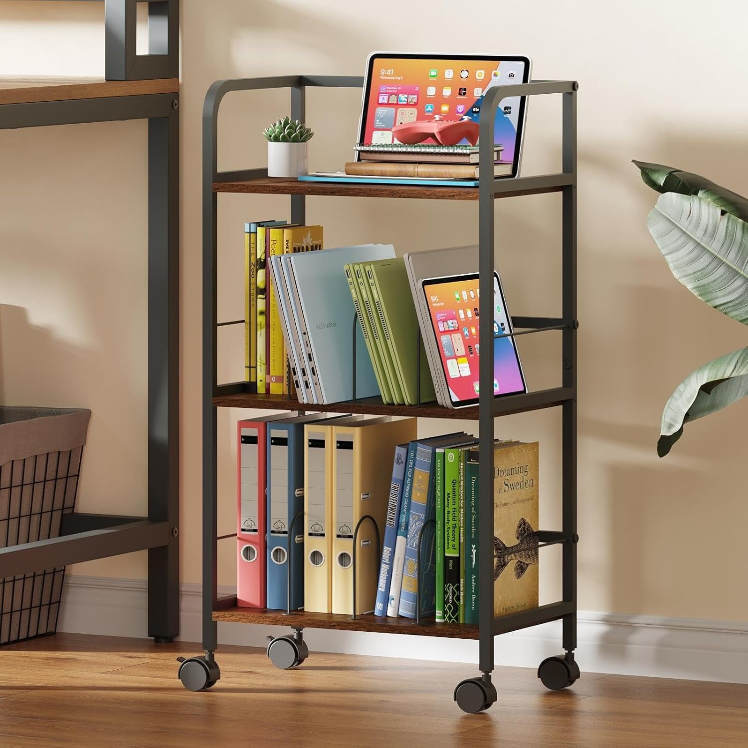 3-Tier Mobile Device Storage Rack and File Organizer, Solid Metal Frame ...