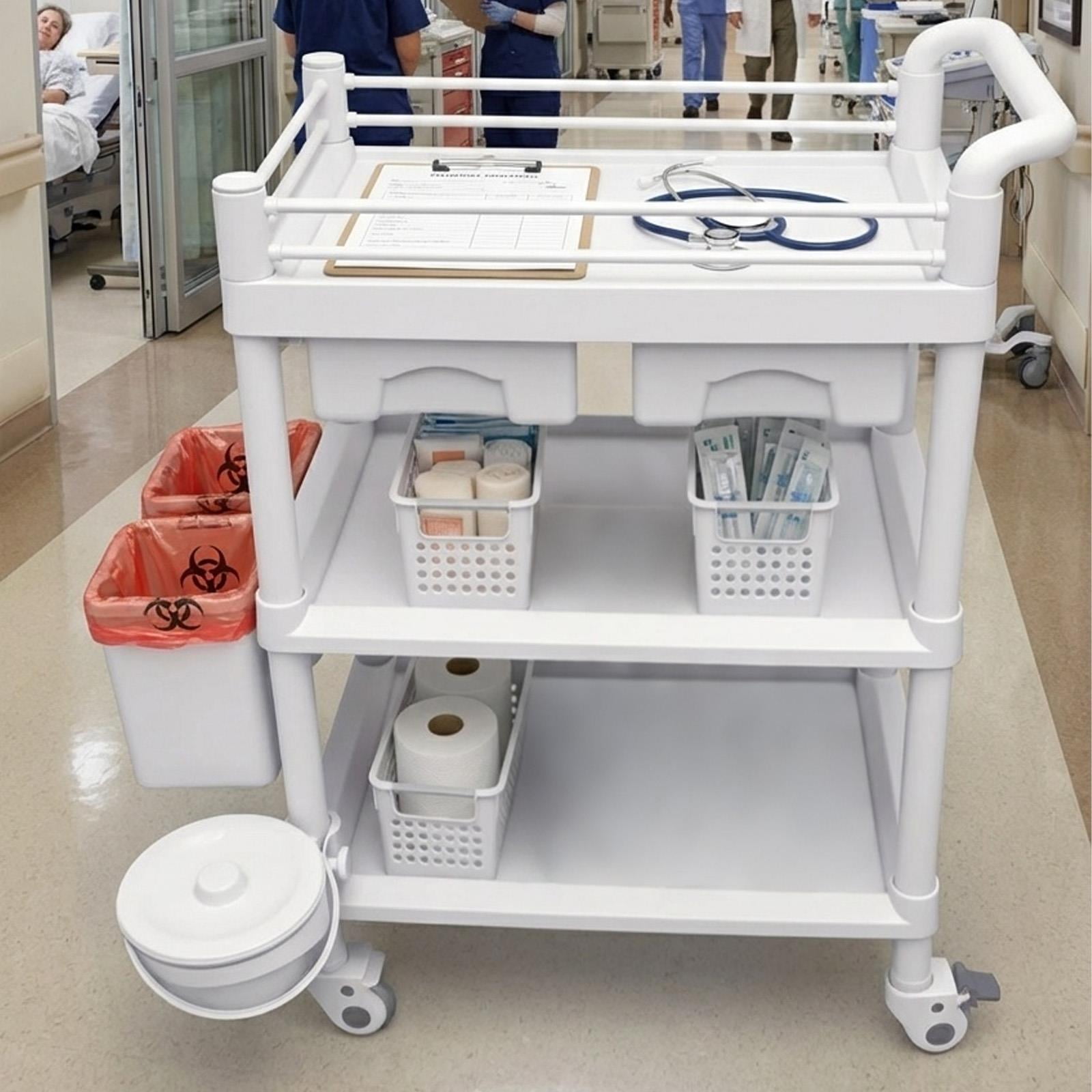 3 Tier Mobile Medical Carts, 330 LBS Max Load Medical Utility Cart ...
