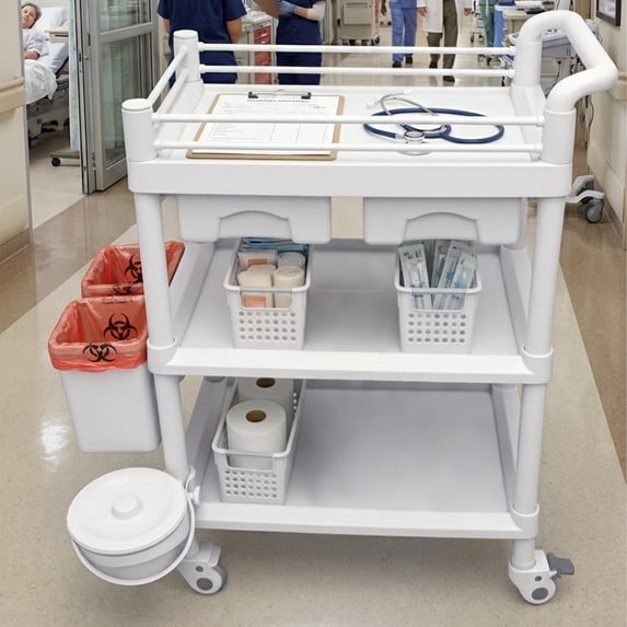 3 Tier Mobile Medical Carts, 330 LBS Max Load Medical Utility Cart ...