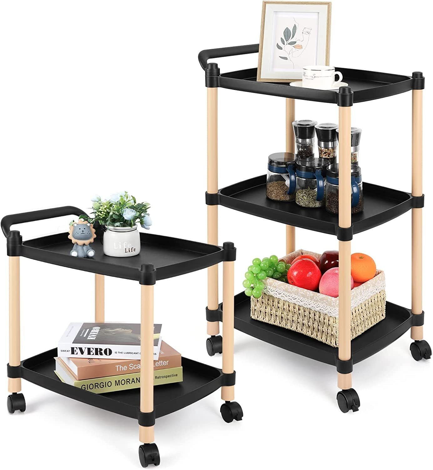 3-Tier Mobile Plastic Utility Cart w/Wheels,Commercial Food Service ...