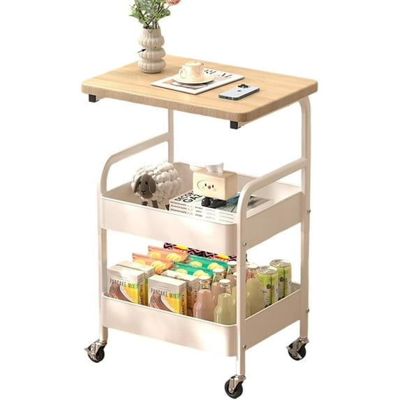 3-Tier Mobile Storage Cart on Wheels with Table Top,Metal Utility ...