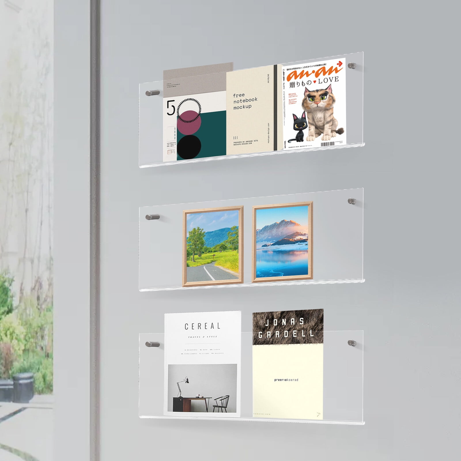 3 Tier Modern Clear Rectangular Wall Mount Flyer Literature Pamphlet ...