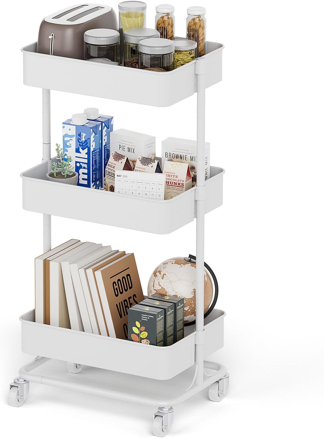 3 Tier Modern Metal Rolling Tool Cart with Silent Casters, 17.72×12.40× ...