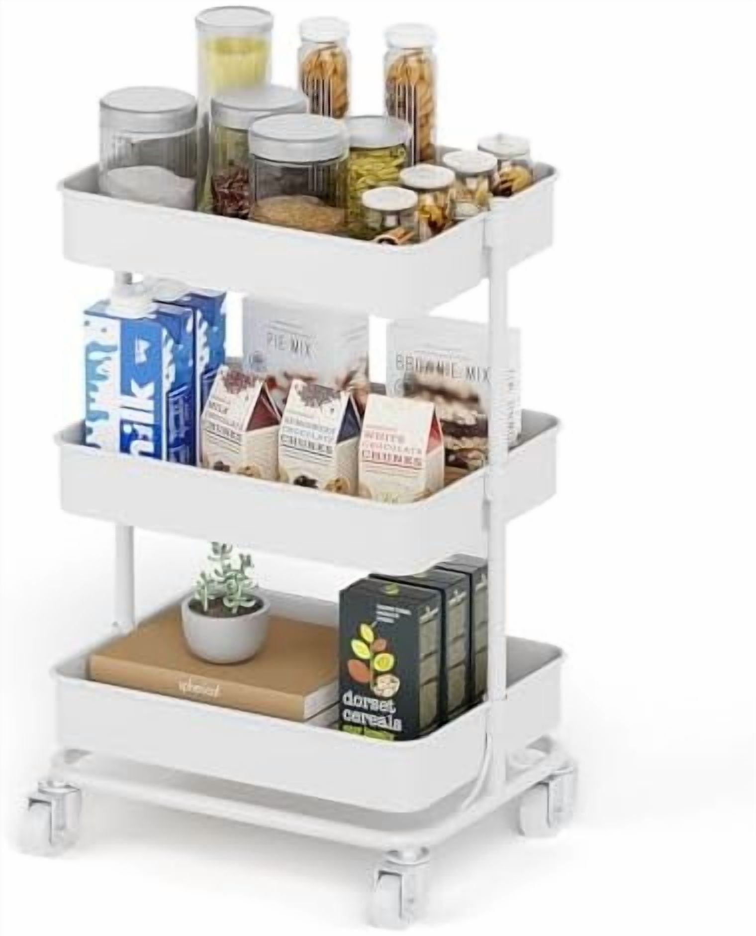 3-Tier Modern Metal Rolling Utility Cart with Silent Casters, 15.35x11 ...