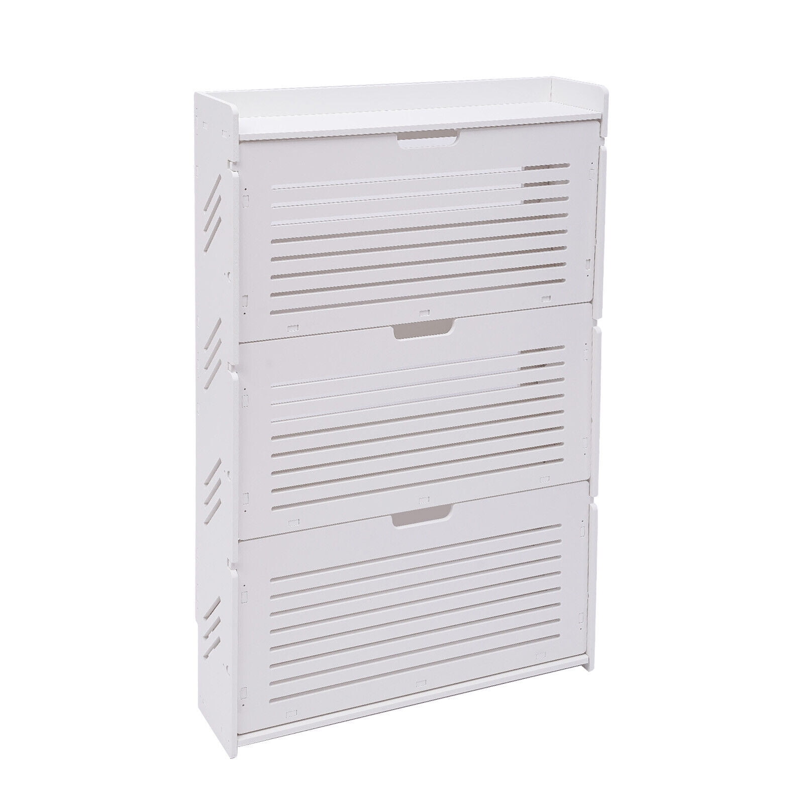 3 Tier Modern Slim Fold-Out Tilt Drawers PVC Entryway Shoe Storage ...