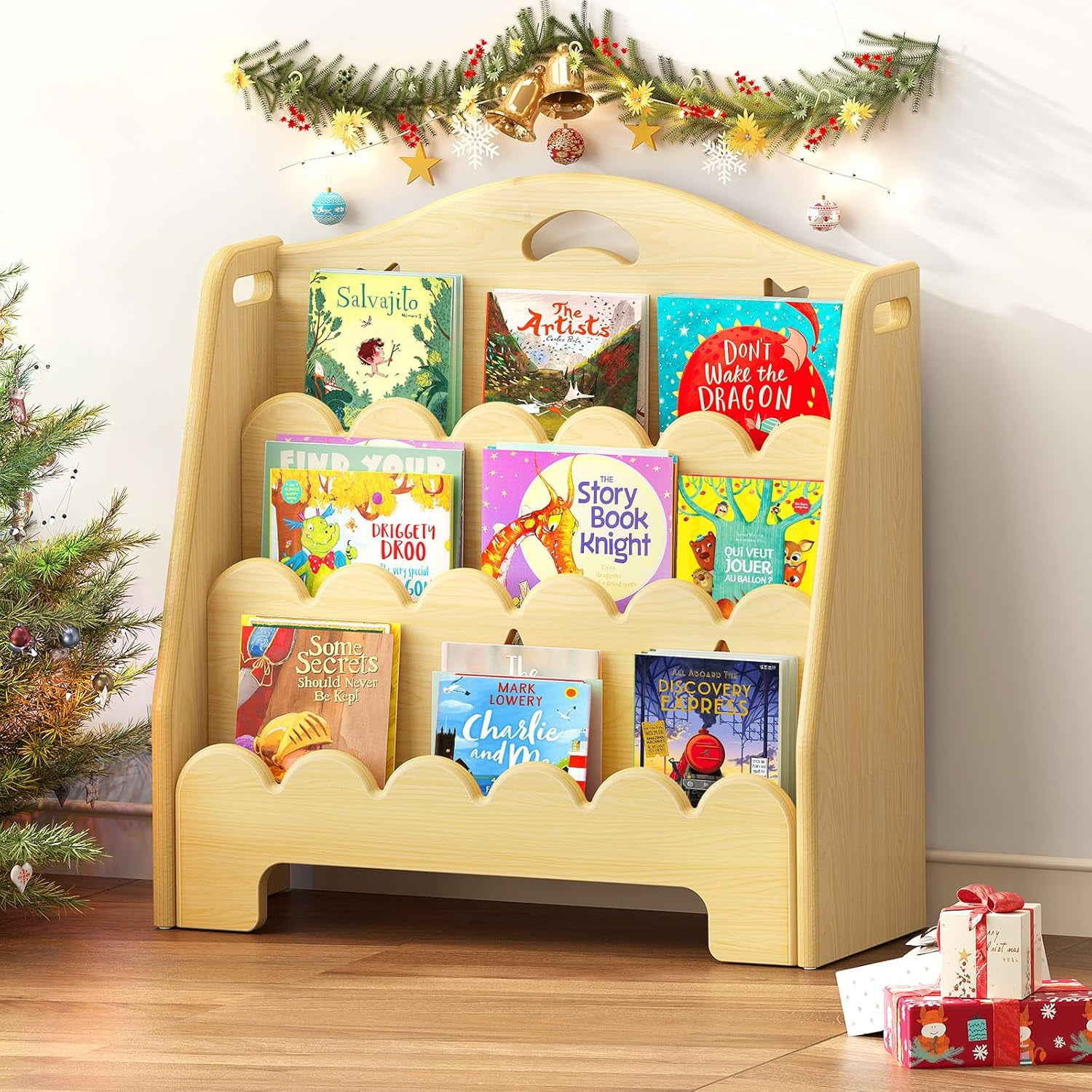 3-Tier Montessori Wooden Bookshelf for Kids, Toddler Book Rack Toy ...