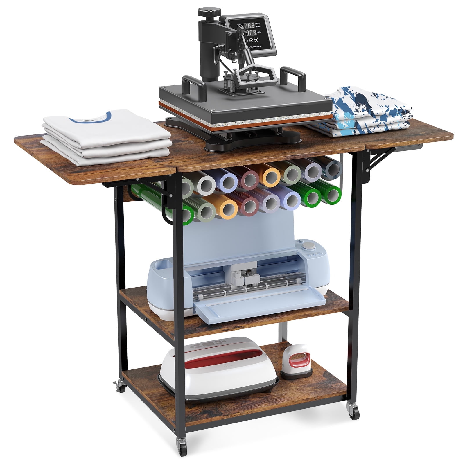 3 Tier Movable Heat Press Table, Foldable Heat Transfer Machine Stand ...