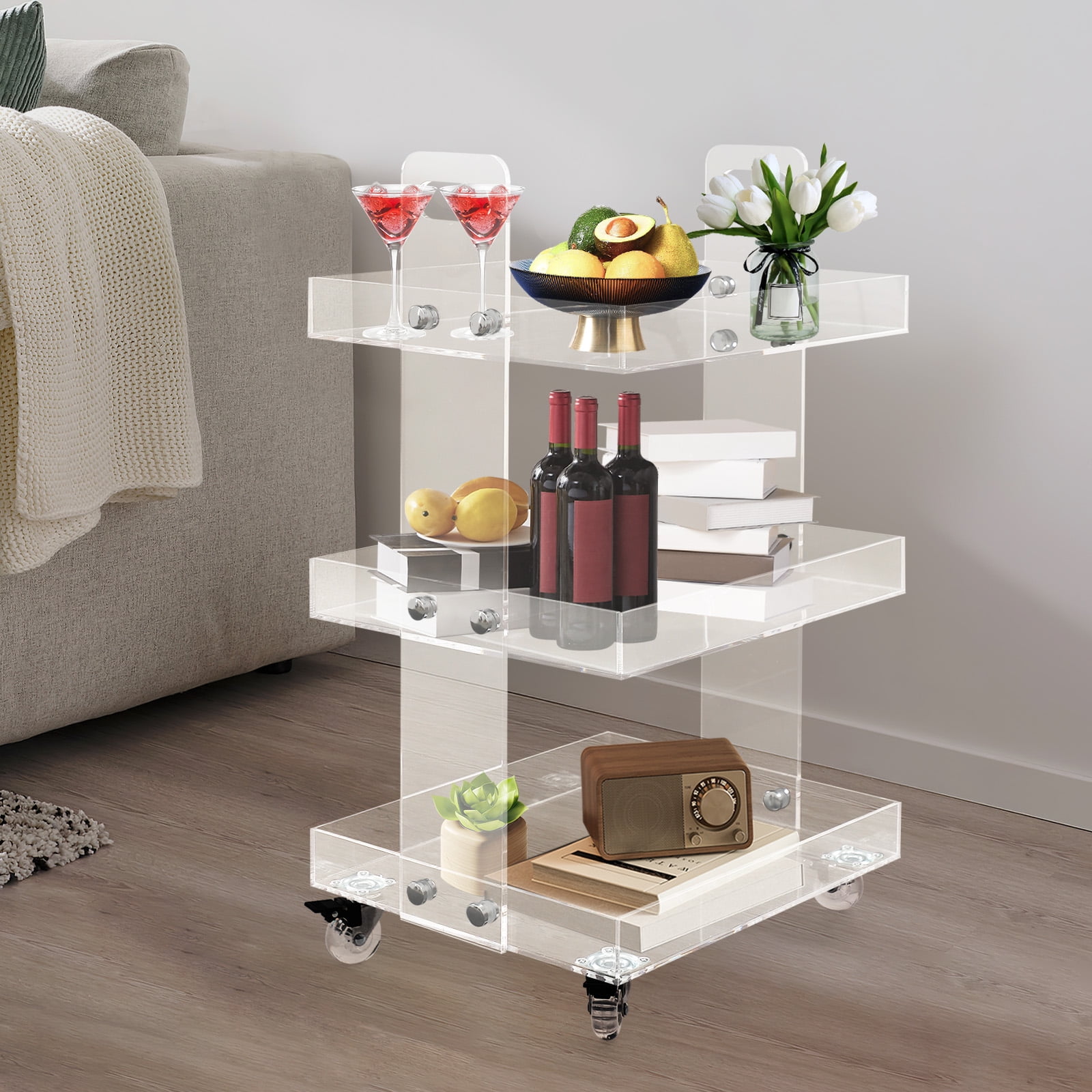 3-Tier Multifunctional Storage Cart With Wheels, Clear Acrylic Storage ...