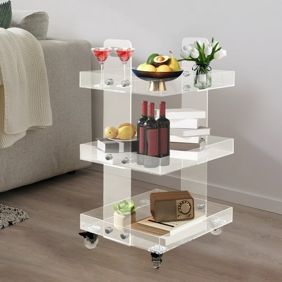 3-Tier Multifunctional Storage Cart With Wheels, Clear Acrylic Storage ...