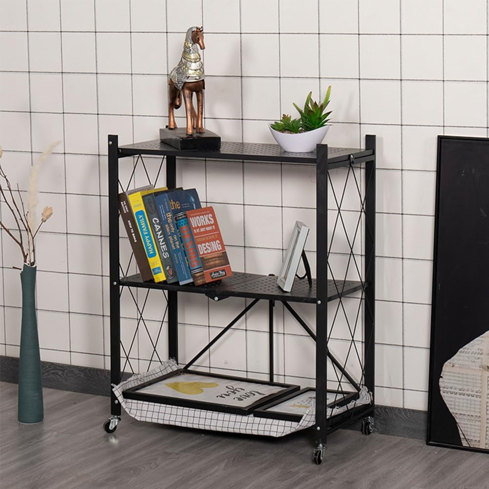 3-Tier Multipurpose Folding Shelf Storage Shelves Heavy Duty Foldable ...
