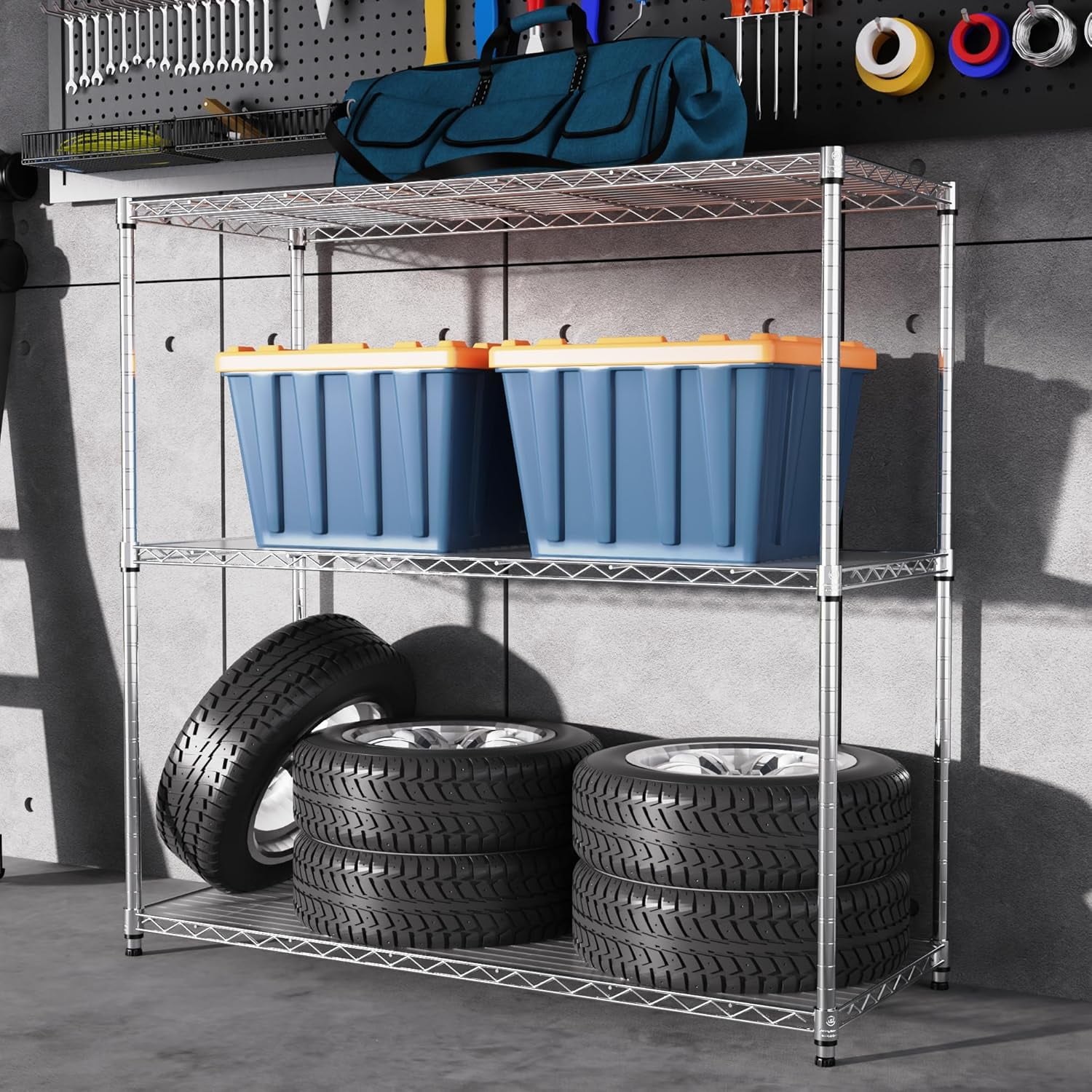 3 Tier NSF Storage Rack, 1050lbs Capacity Heavy Duty, Metal Wire ...