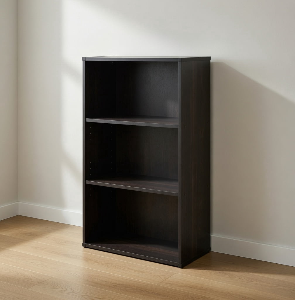 3-Tier Narrow Black Bookshelf Small Wood Bookcase Storage Organizer for ...