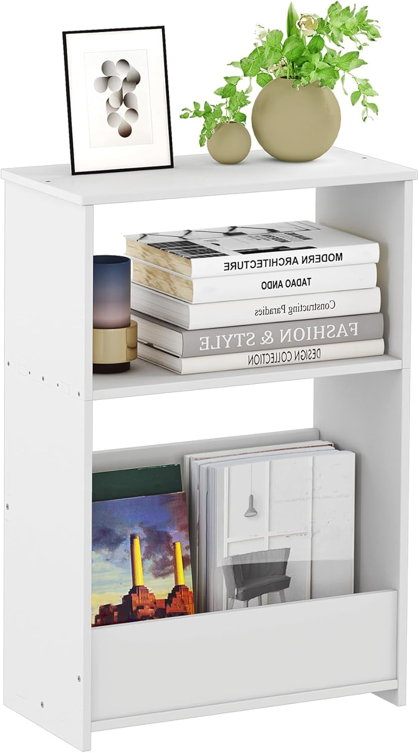 3-Tier Narrow End Table, Small Stand Shelf Narrow White Side Table with ...