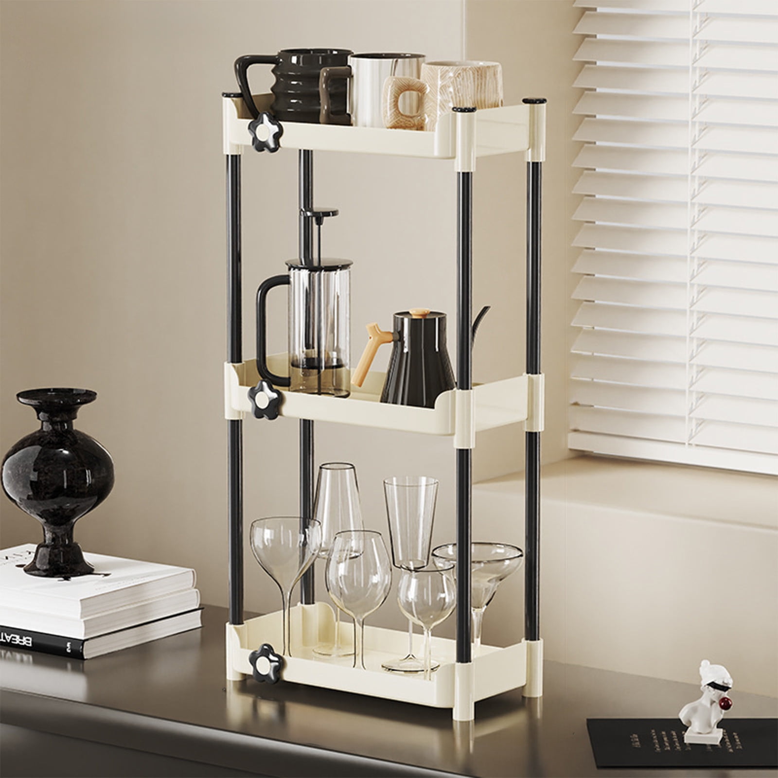 3-Tier Narrow Kitchen Storage Cart - Detachable Storage Rack, Great for ...