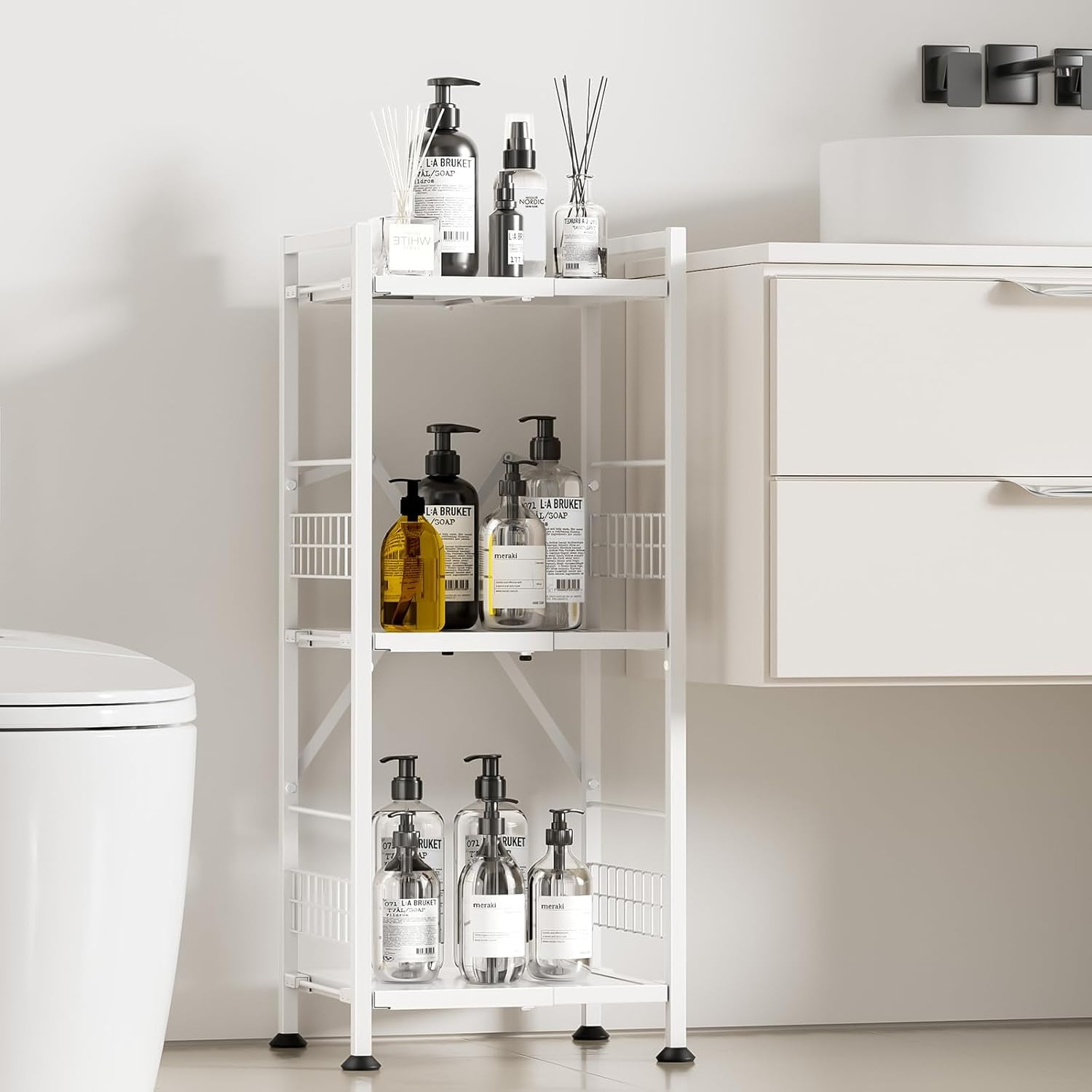 3-Tier Narrow Shelf, Expandable Metal Narrow Shelving Unit, Free ...