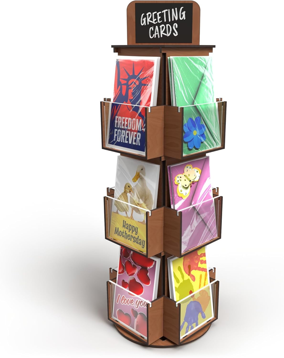 3-Tier Natural Wooden Rotating Greeting Card Display Stand for Retail ...