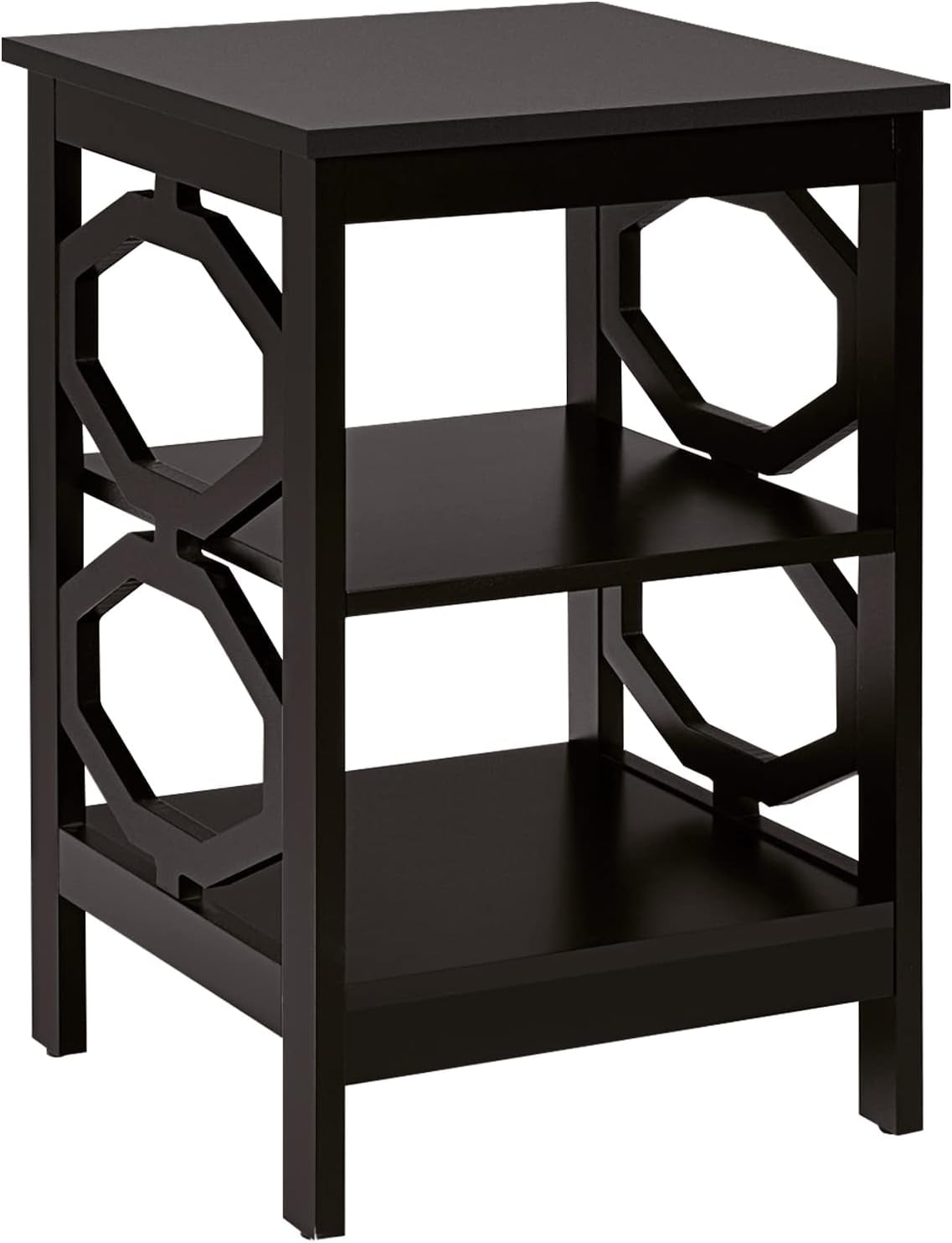 3-Tier Nightstand, Wooden Sofa Side Table with Storage Shelves, Stable ...