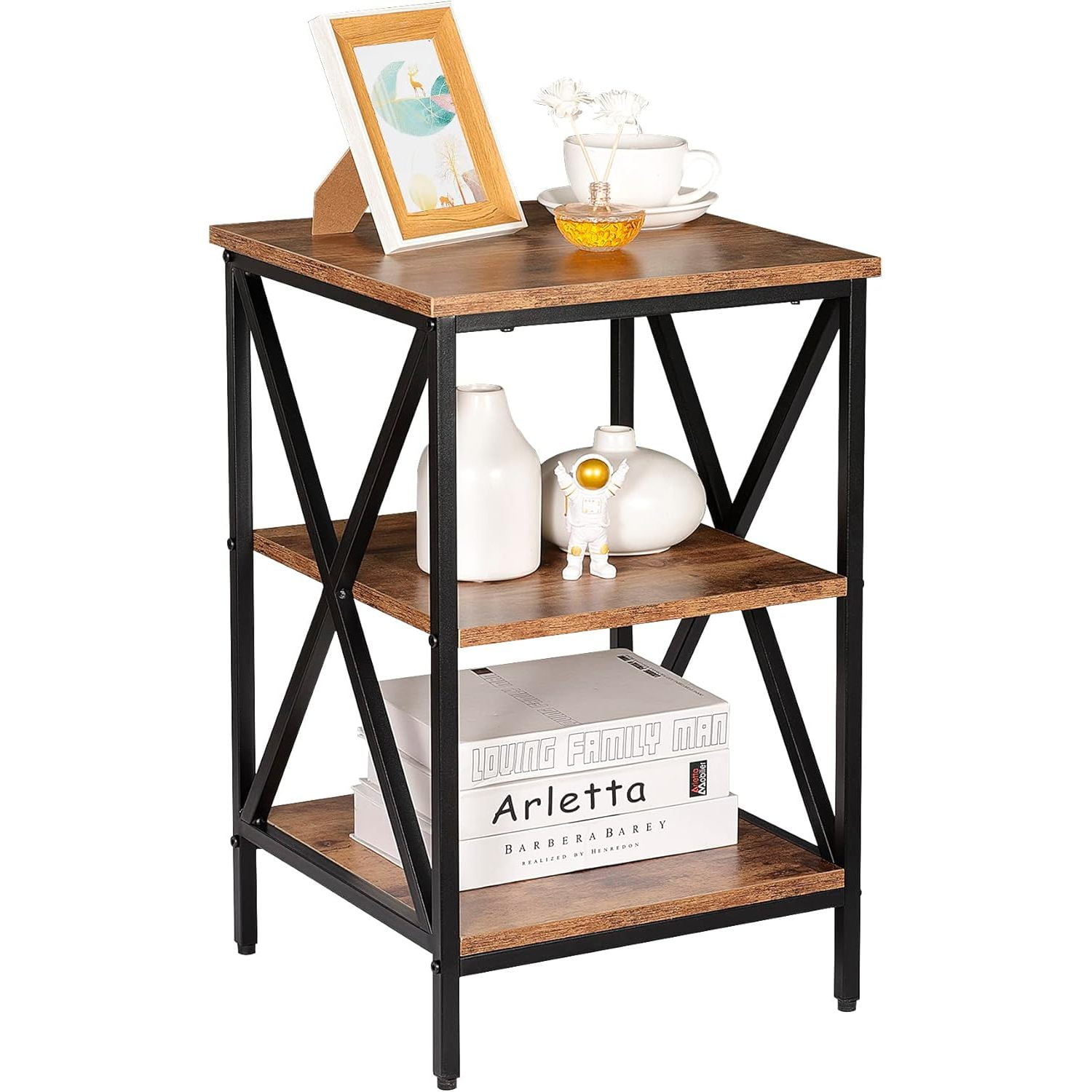 3-Tier Nightstand with Storage Shelves, X-Design End/Sofa/Side Table ...
