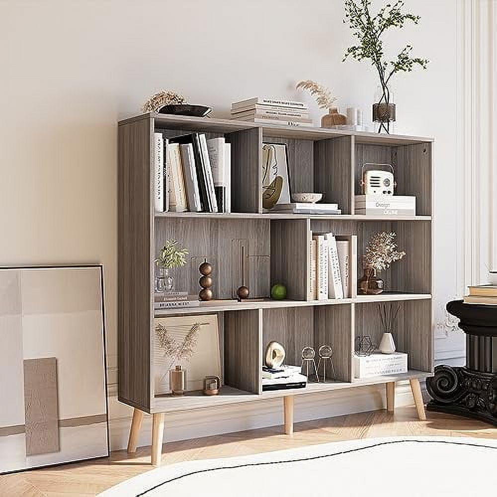 3-Tier Open Book with Legs Grey Book Shelves 5 Cube Floor Standing ...