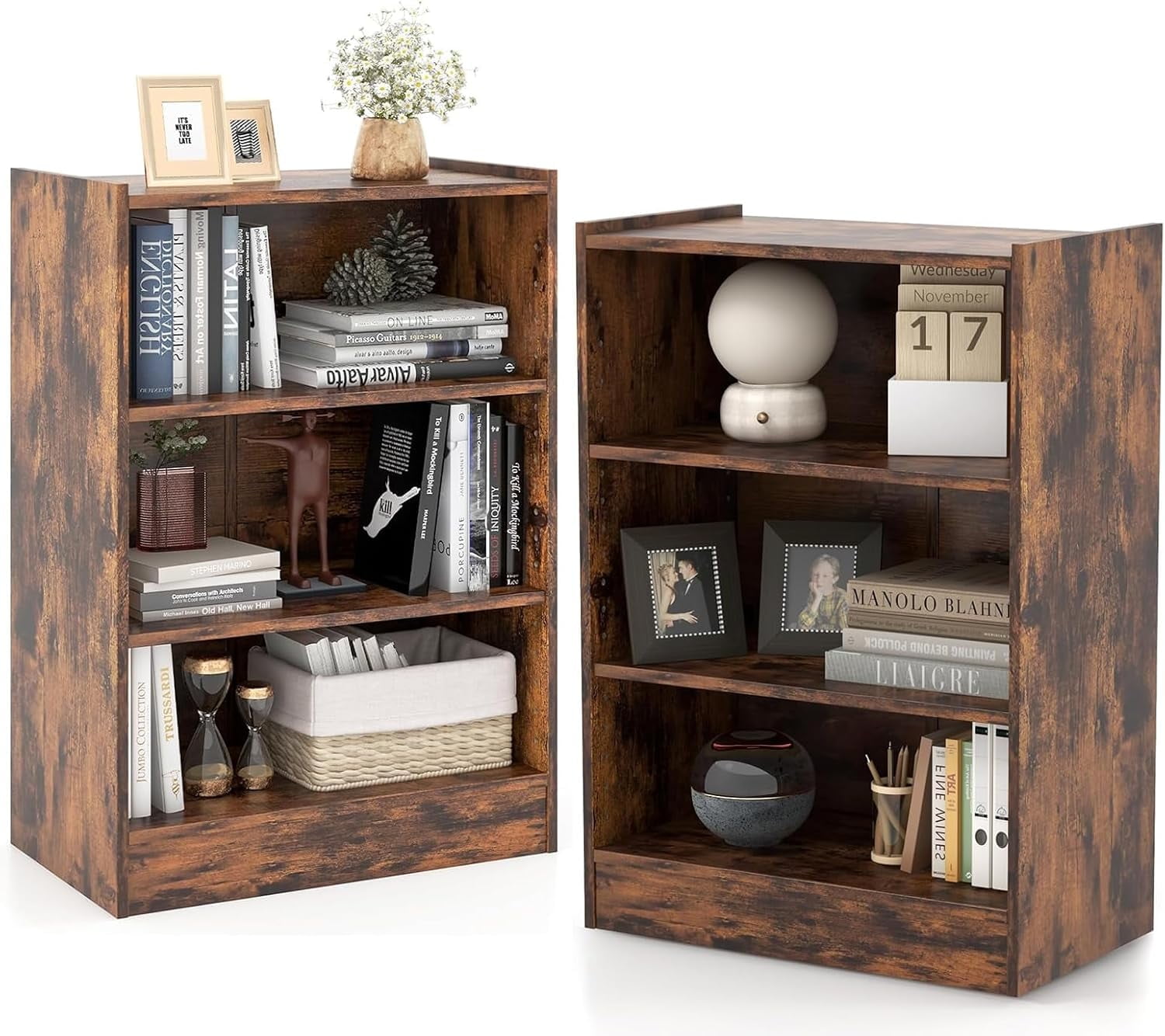 3-Tier Open Bookcase, Modern 3-Cube Bookshelf with 18-Position ...