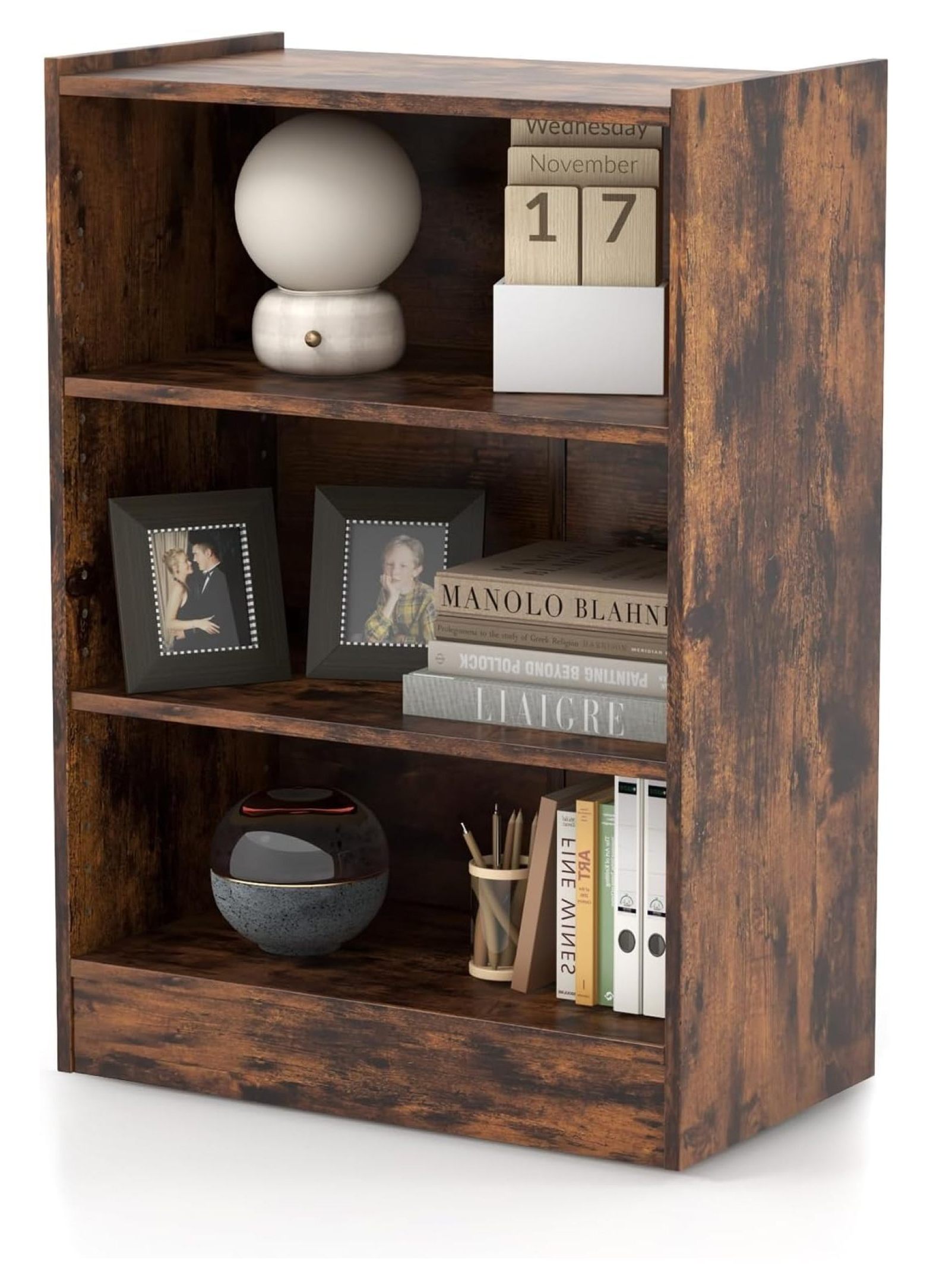 3-Tier Open Bookcase, Modern 3-Cube Bookshelf with 18-Position ...