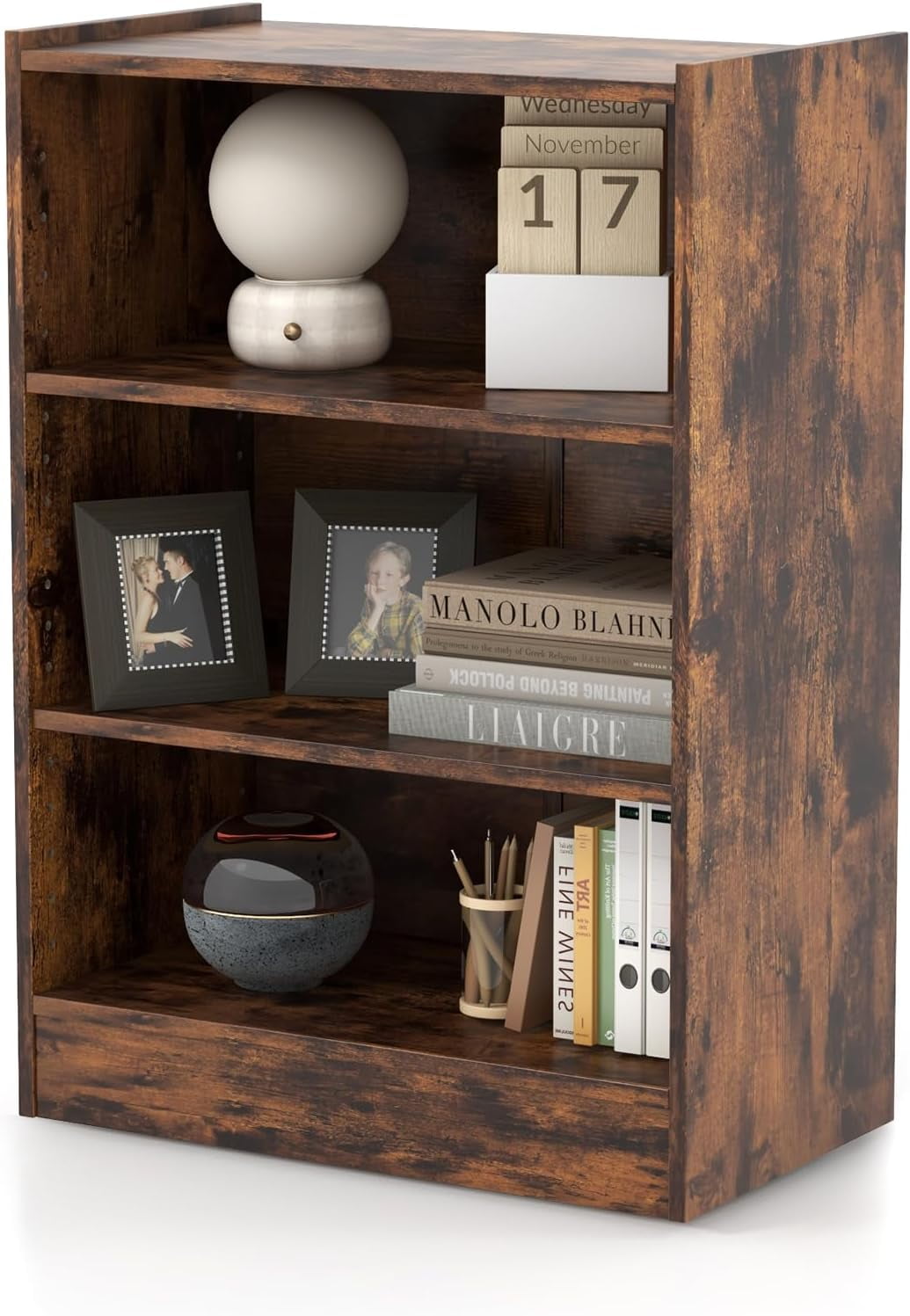 3-Tier Open Bookcase, Modern 3-Cube Bookshelf with 18-Position ...