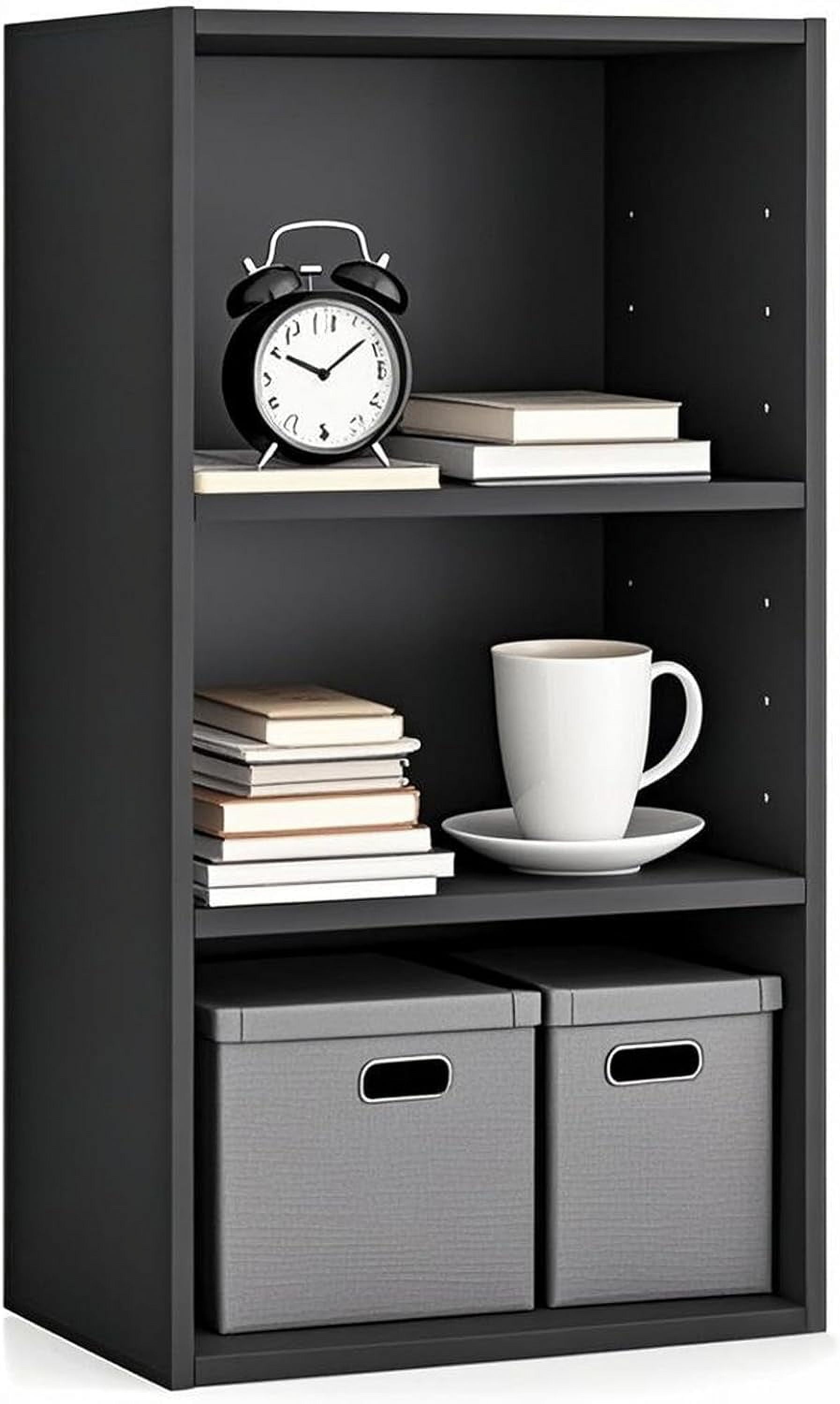 3-Tier Open Bookcase Small Wooden Bookshelf with Adjustable Storage ...