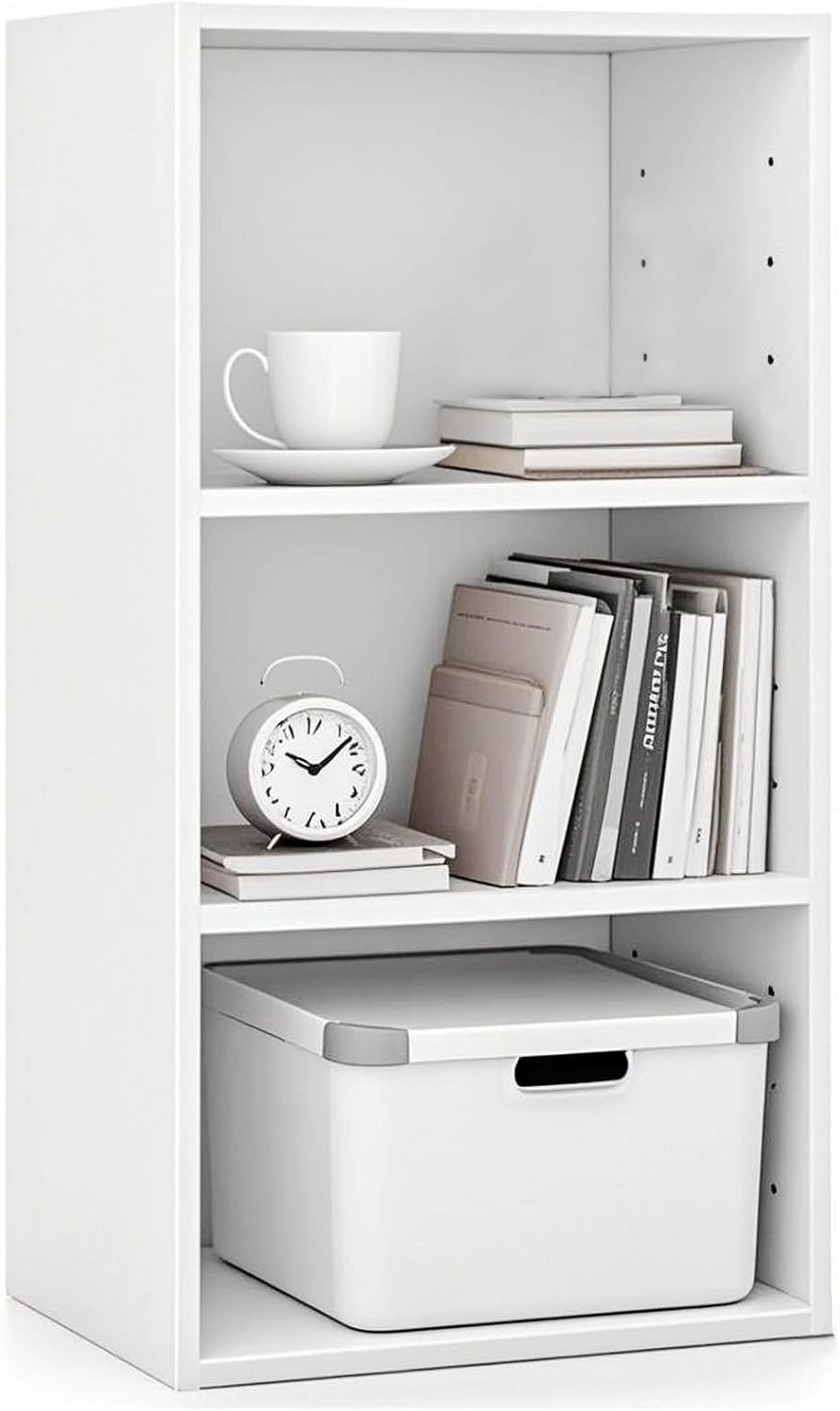 3-Tier Open Bookcase Small Wooden Bookshelf with Adjustable Storage ...