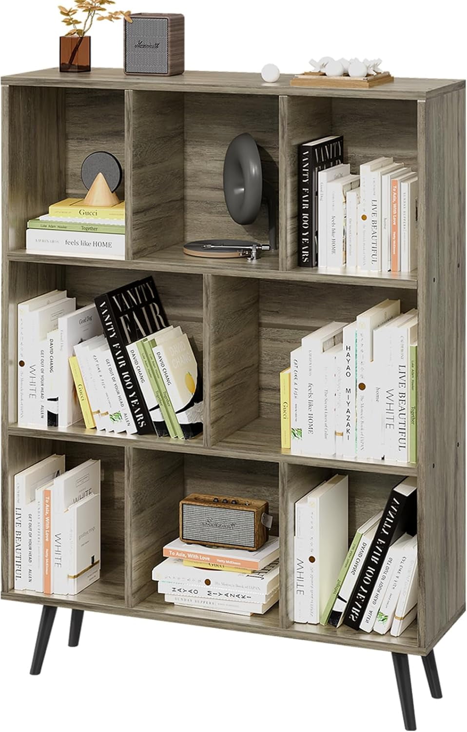 3-Tier Open Bookshelf with Legs, Floor Standing Office Bookshelf ...